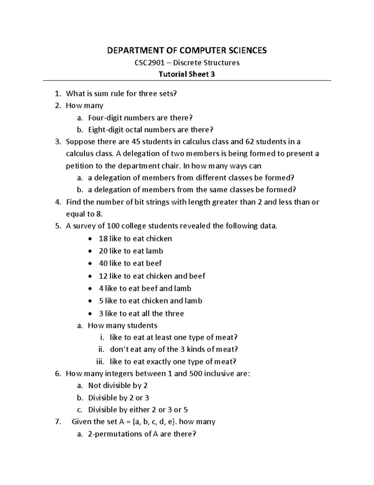 CSC2901-Tutorial 3-2021 - DEPARTMENT OF COMPUTER SCIENCES CSC2901 – Discrete Structures Tutorial ...