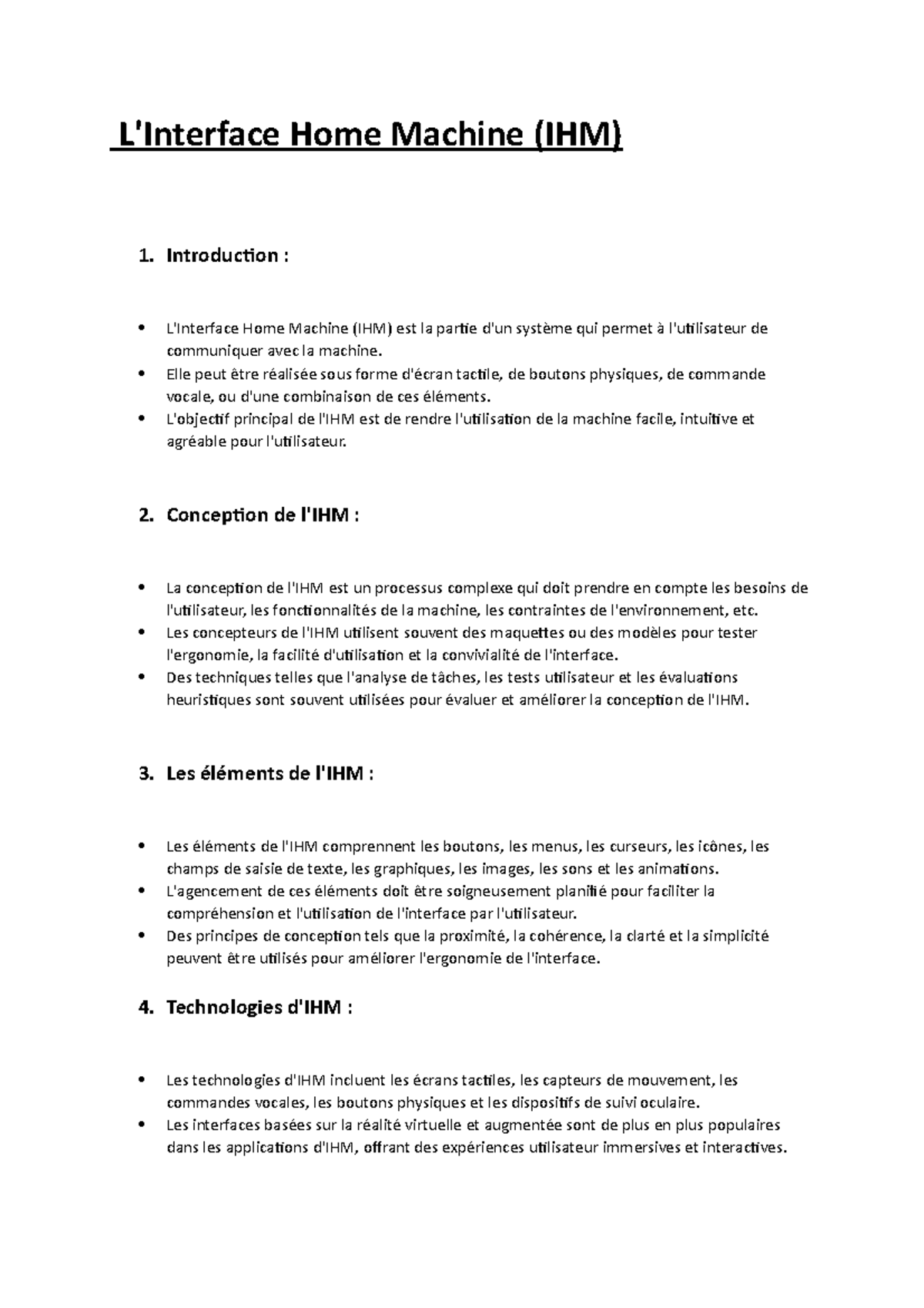 L'Interface Home Machine (IHM) - Introduction : L'Interface Home Machine (IHM) est la partie d ...