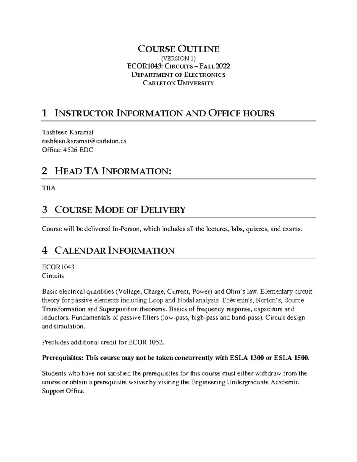 ECOR1043 Course Outline F22 V1 - COURSE OUTLINE (VERSION 1) ECOR1043 ...