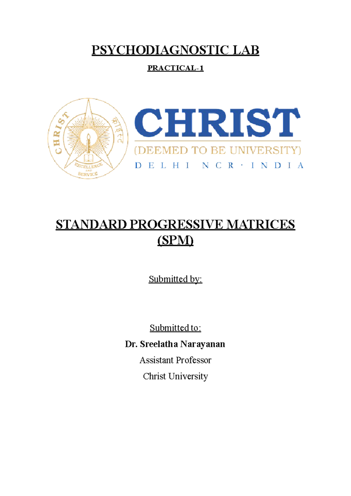 Standard Progressive Matrices - PSYCHODIAGNOSTIC LAB PRACTICAL ...