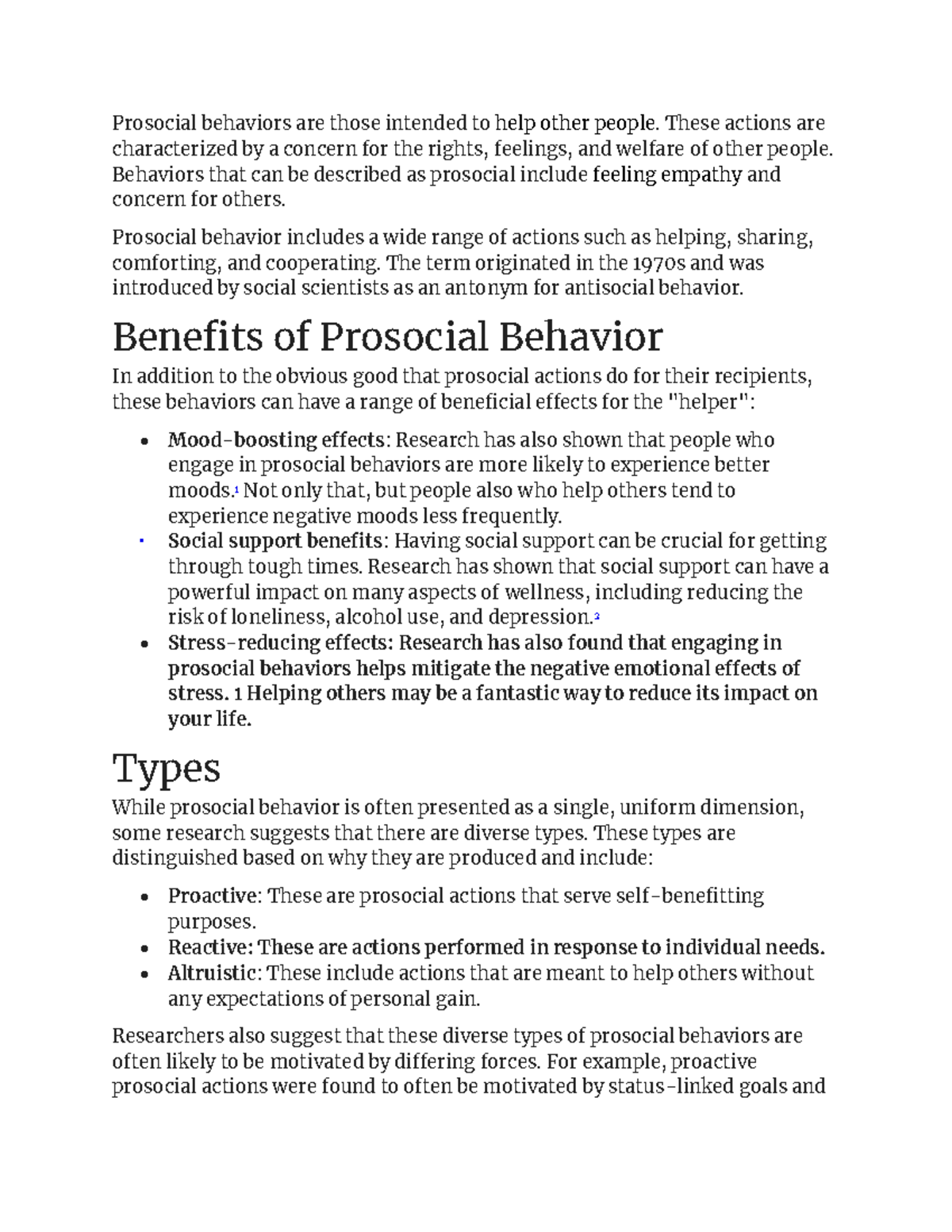 Prosocial Behavior Notes - Prosocial behaviors are those intended to ...