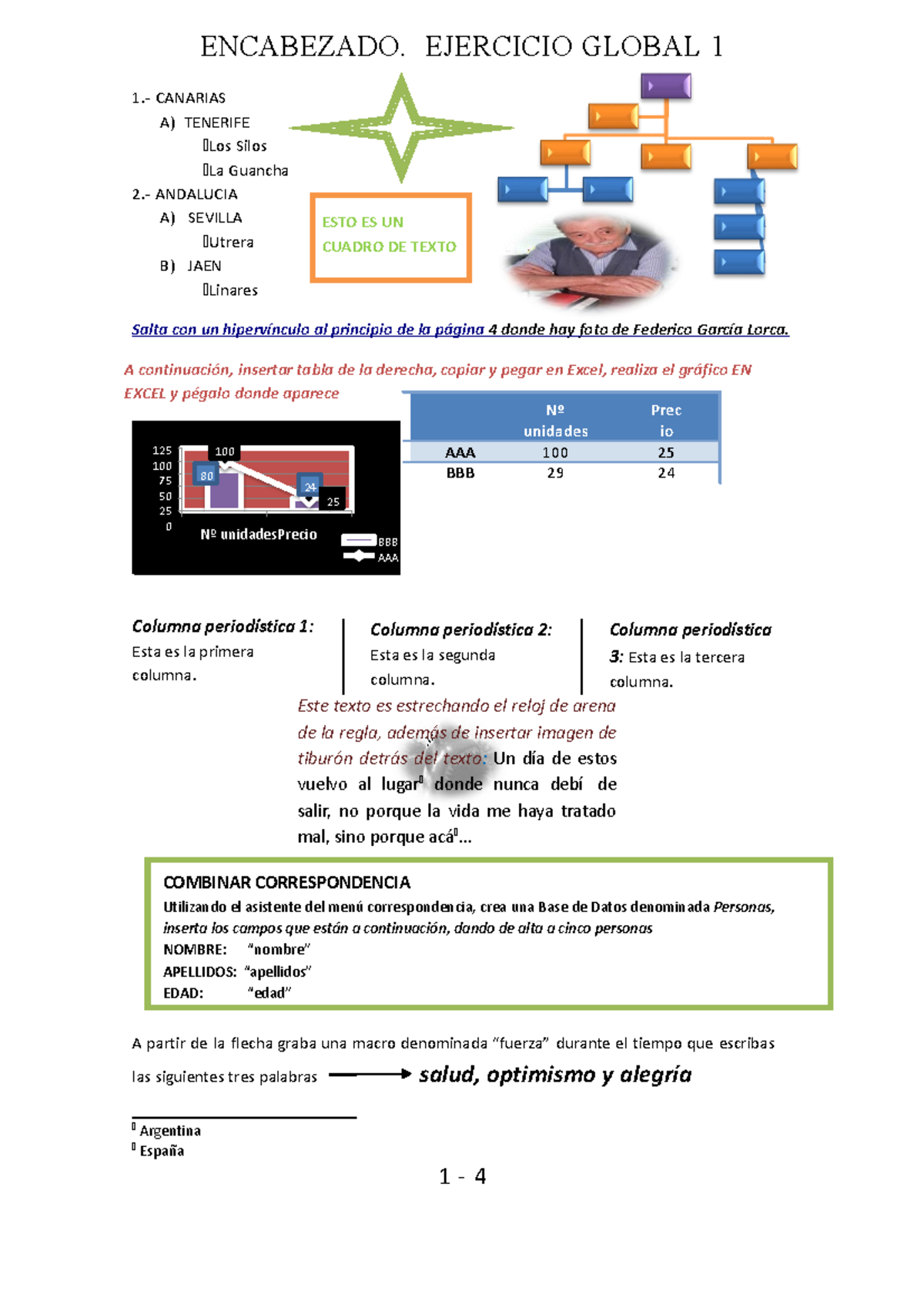 Ejercicio global 1 word 21-22 - ENCABEZADO. EJERCICIO GLOBAL 1 125 100 75 50 25 0 100 80 24 25 ...