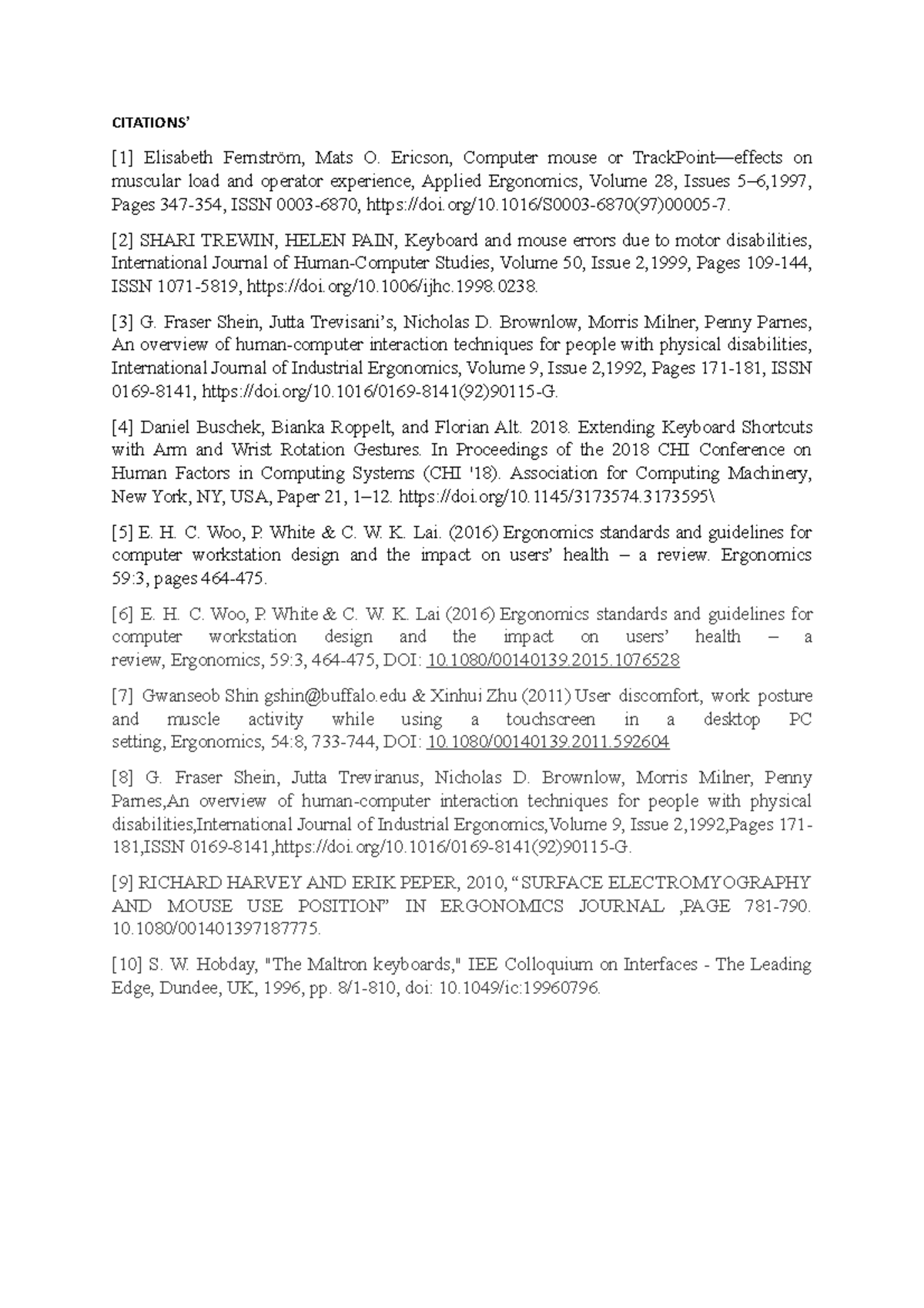 Citations for the project - CITATIONS’ [1] Elisabeth Fernström, Mats O ...