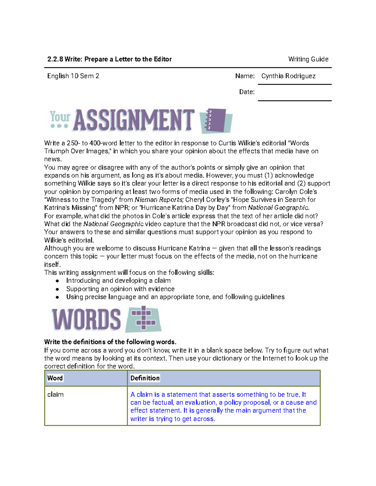 2.2.8 Write Prepare a Letter to the Editor - 2.2 Write: Prepare a ...