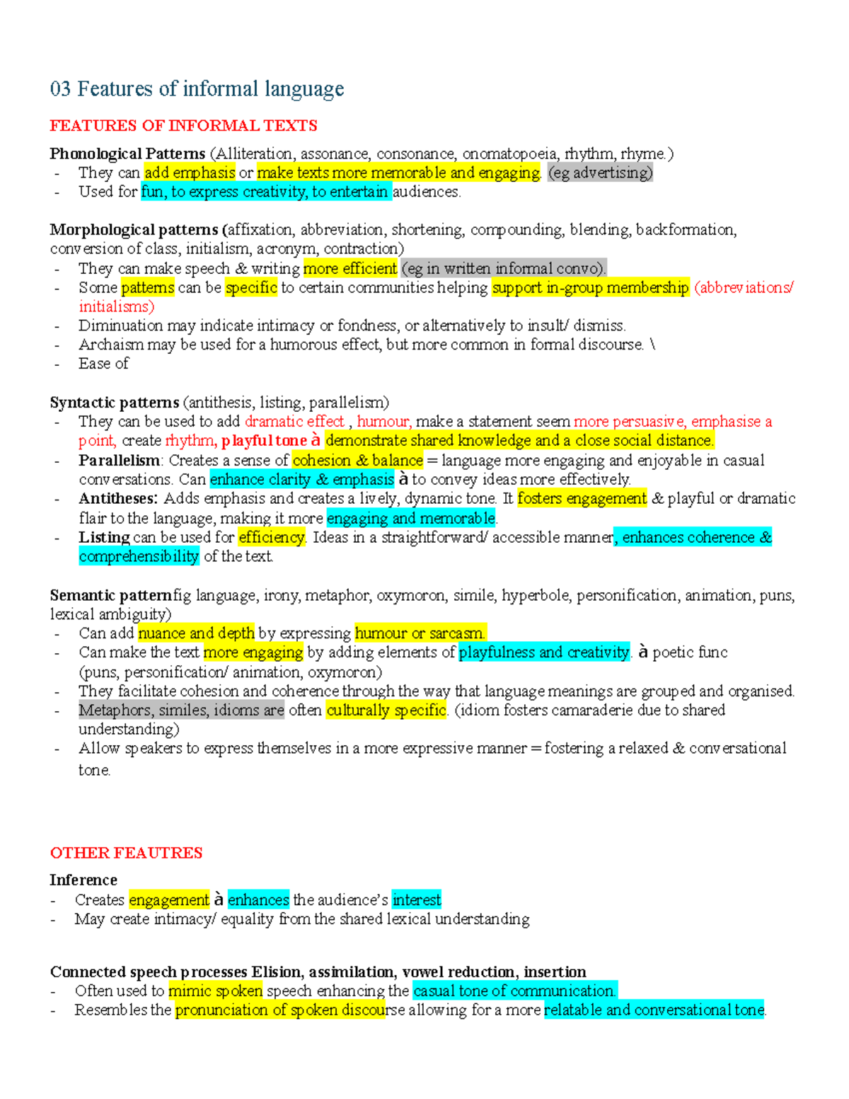 Informal Notas - 03 Features of informal language FEATURES OF INFORMAL ...