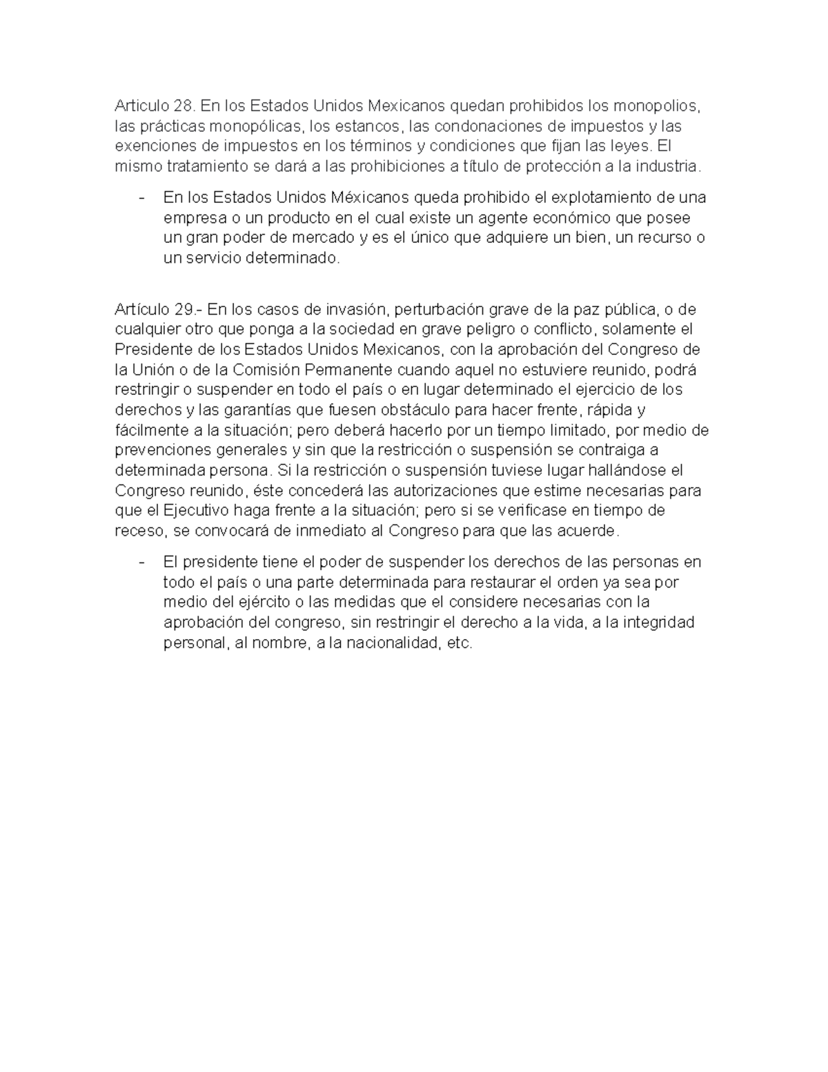28 y 29 derecho - Articulo 28. En los Estados Unidos Mexicanos quedan ...
