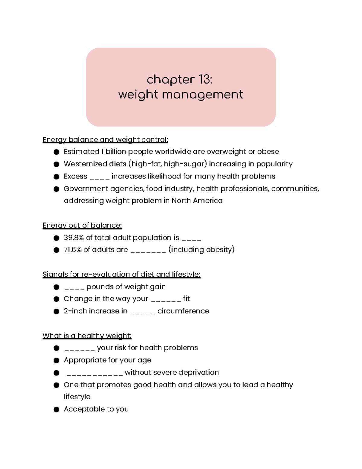 Chapter 13 weight management - chapter 13: weight management Energy ...