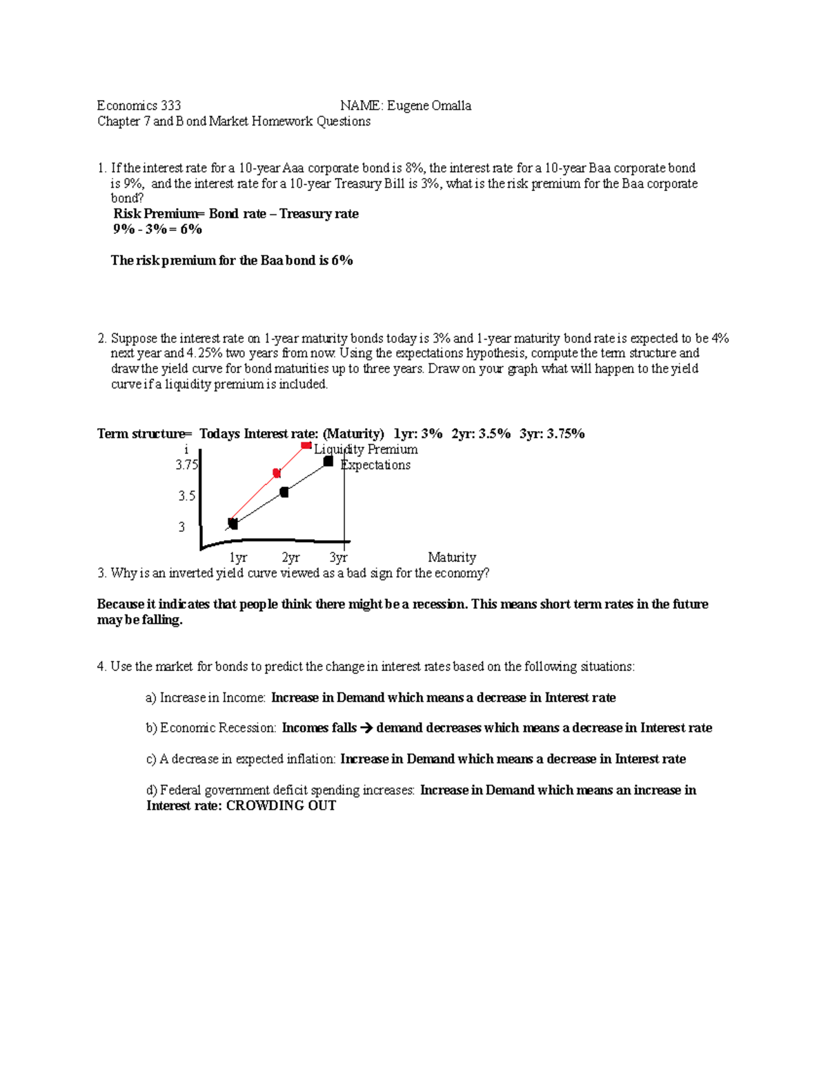 Chapter 7 and bond market homework questions - Economics 333 NAME ...