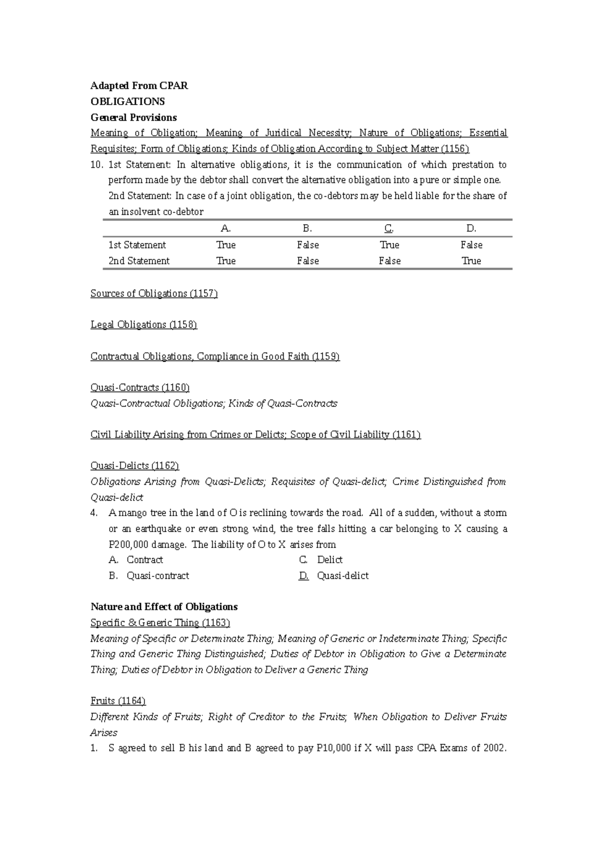 Doc Law Oblicon For - Adapted From CPAR OBLIGATIONS General Provisions ...
