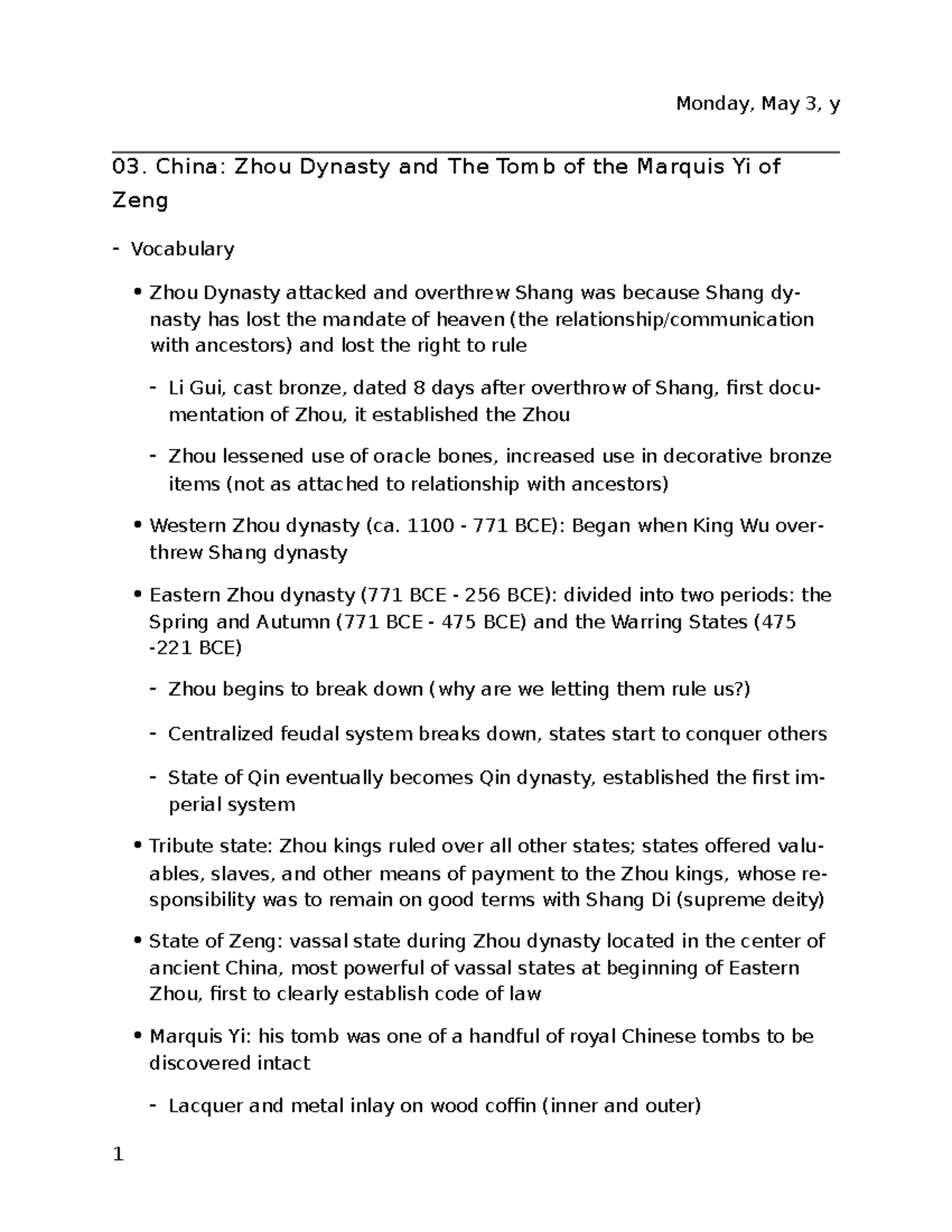 Notes 9:5 - 03. China: Zhou Dynasty and The Tomb of the Marquis Yi of ...