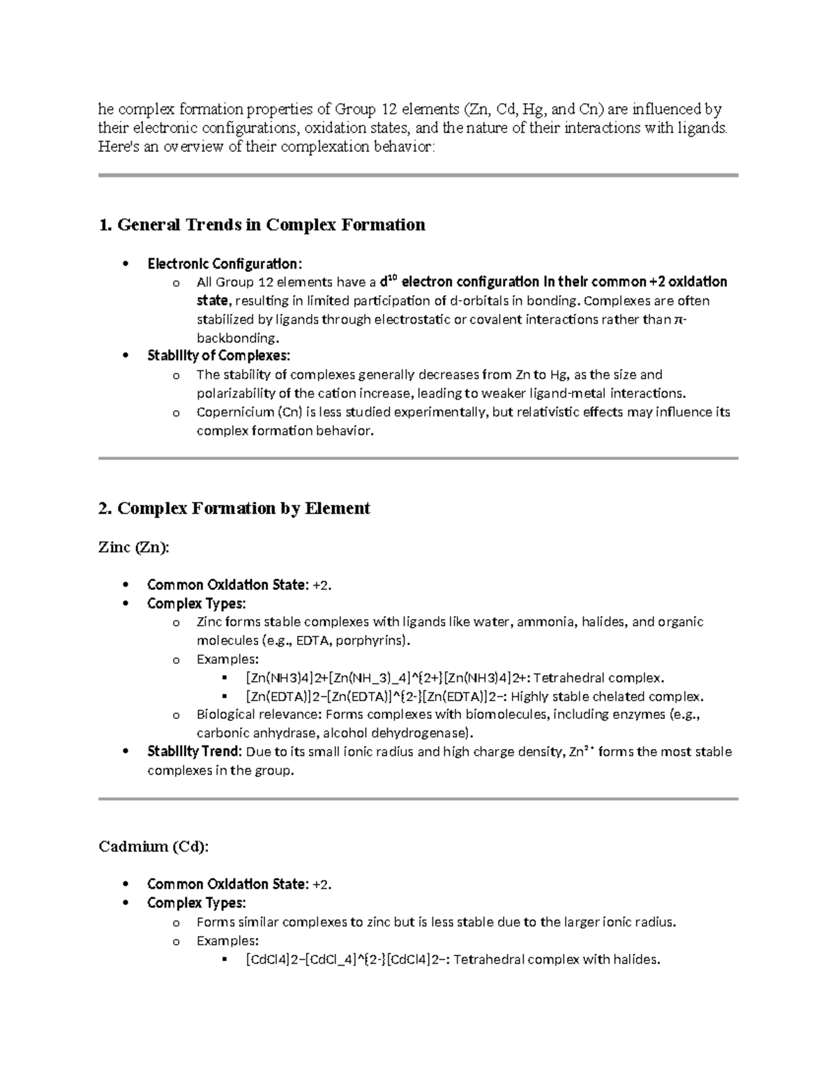 D10 Elements - good - he complex formation properties of Group 12 ...