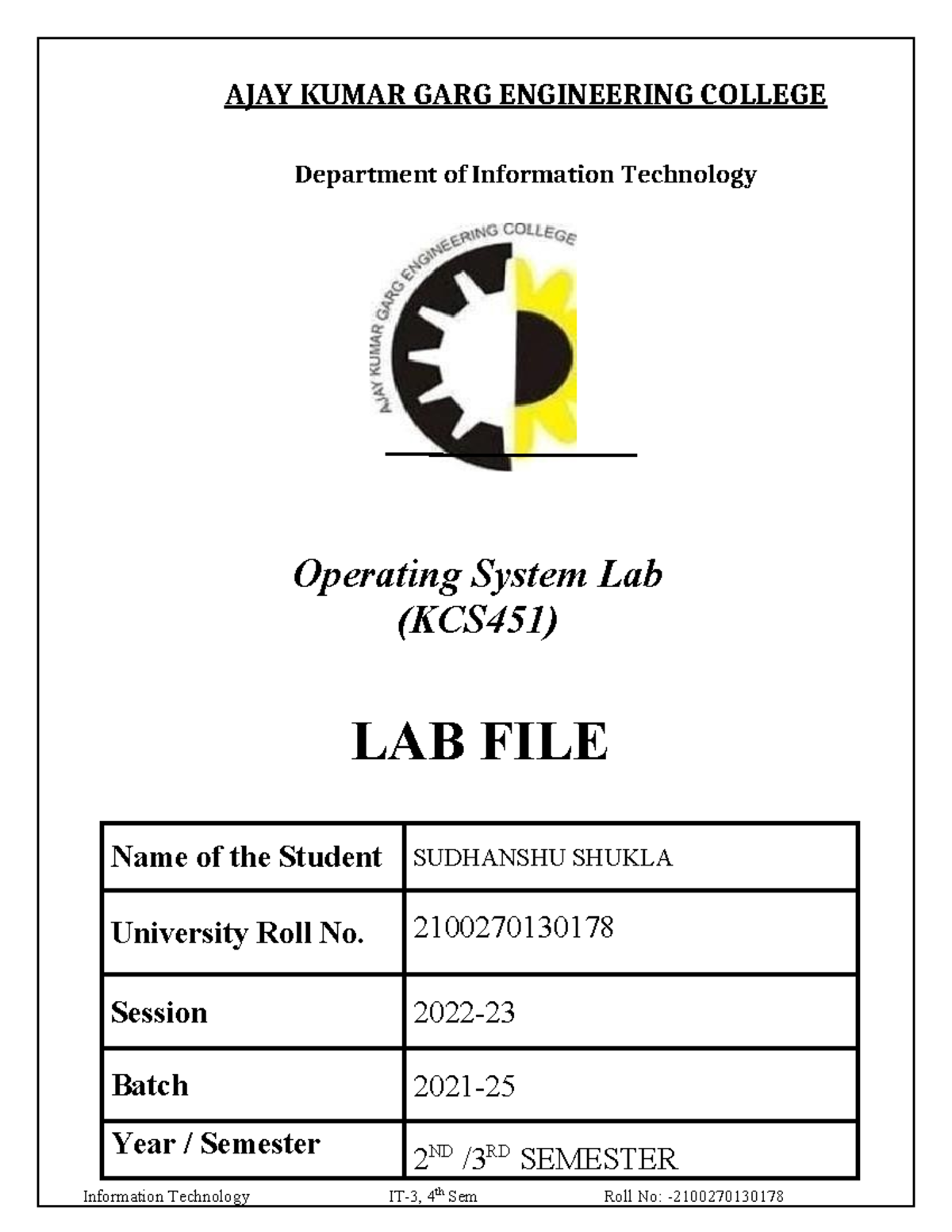 OS LAB Manual complete - AJAY KUMAR GARG ENGINEERING COLLEGE Department of Information ...