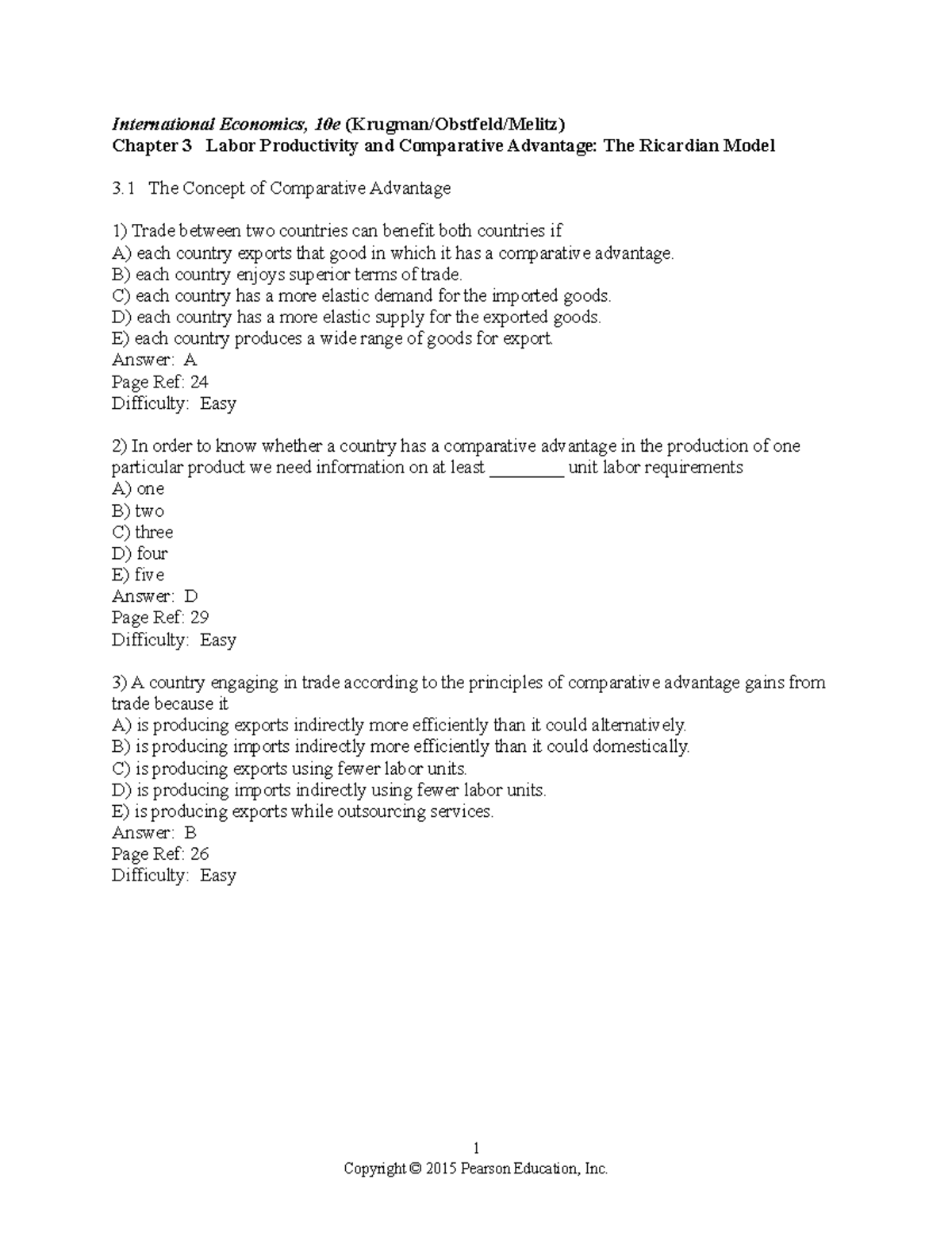 Answer for international economics and trade Chapter 3 - International ...