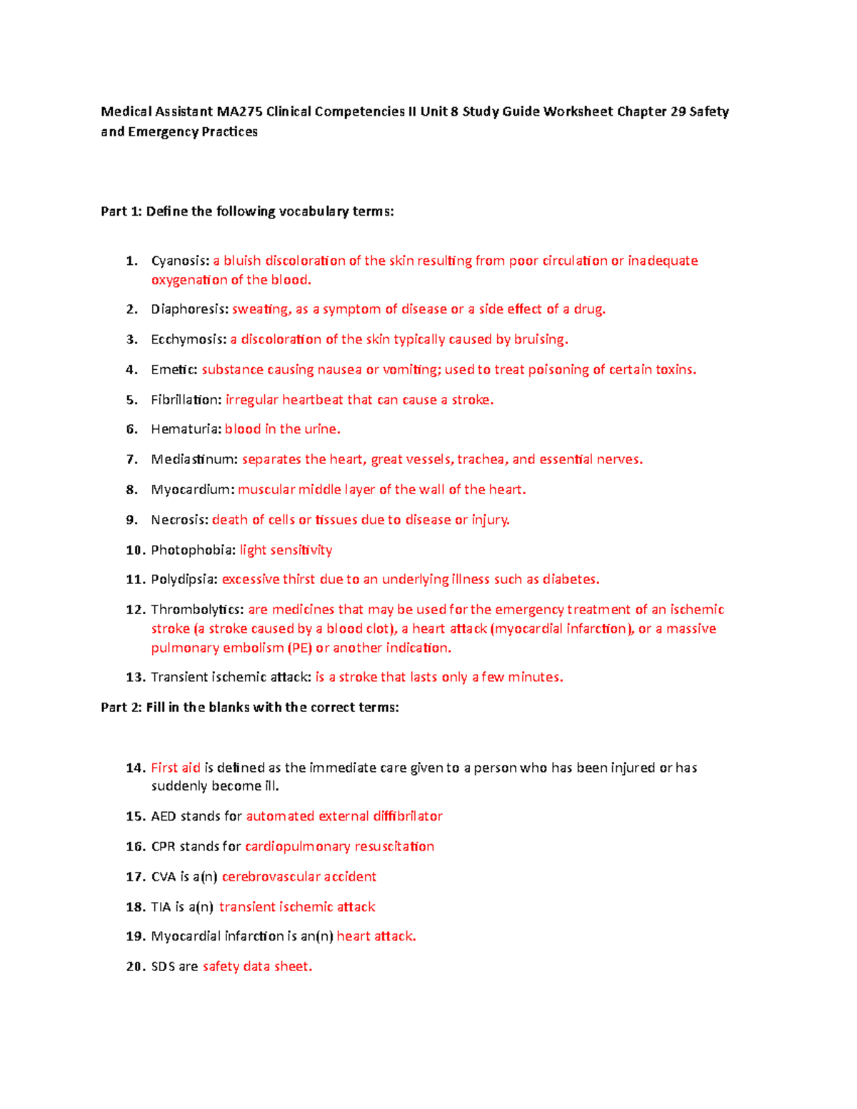Medical Assistant MA275 Clinical Competencies II Unit 8 Study Guide ...