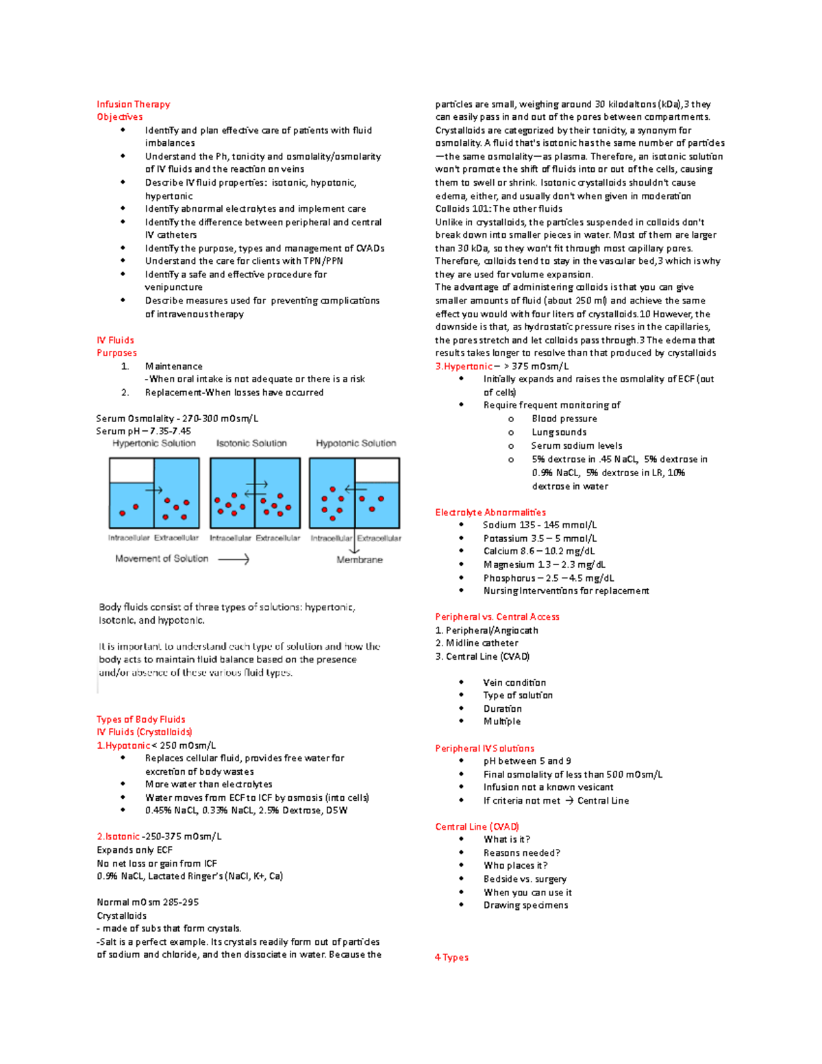 Infusion Therapy - Advanced Medical-Surgical Nursing lecture notes adn8 ...