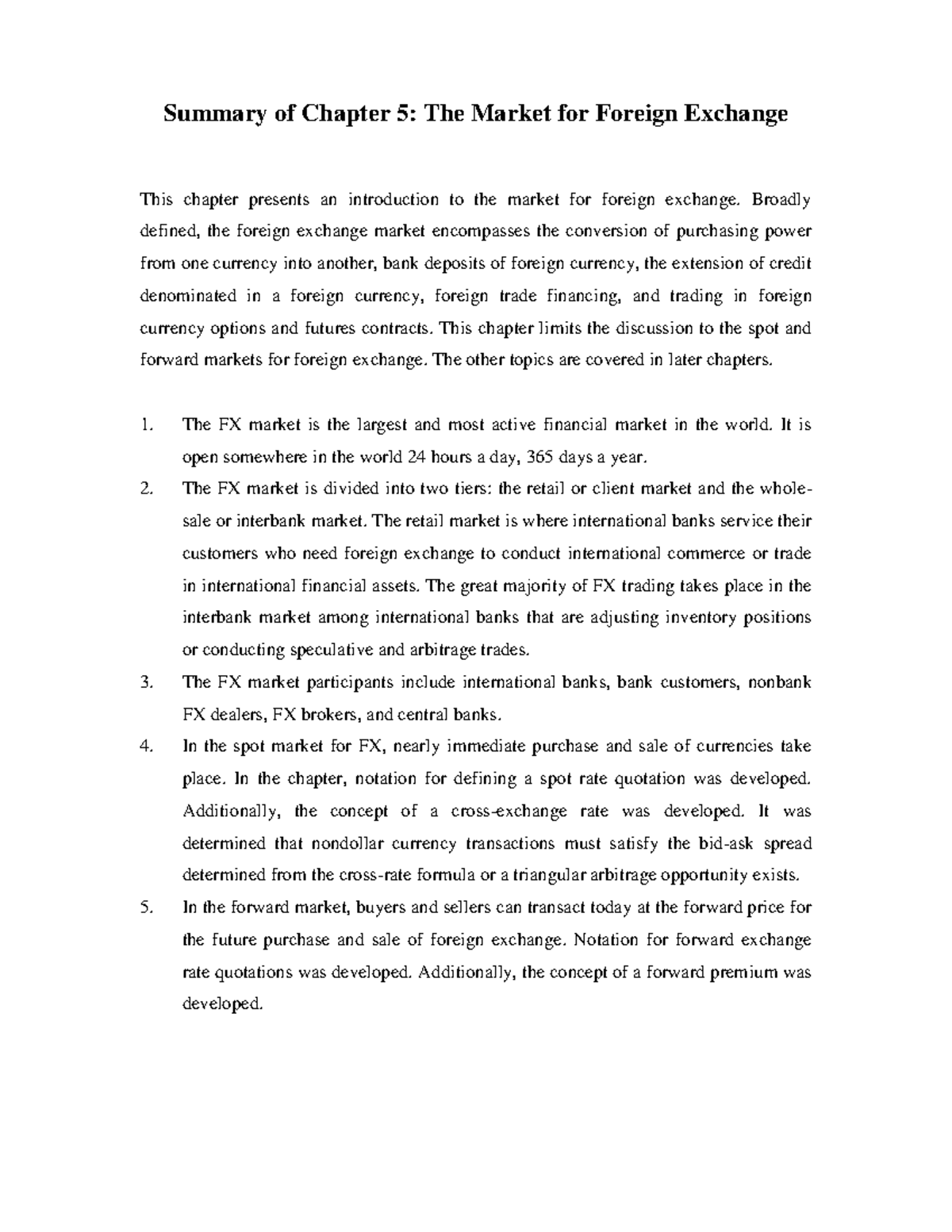 Ch5 Summary - Lecture notes L5 - Summary of Chapter 5: The Market for ...
