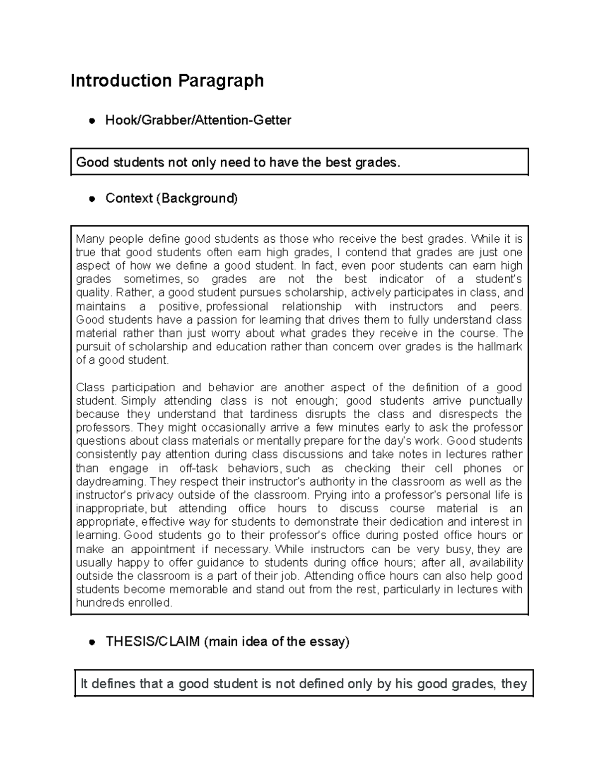 Basic Essay Structure - Introduction Paragraph Hook/Grabber/Attention ...