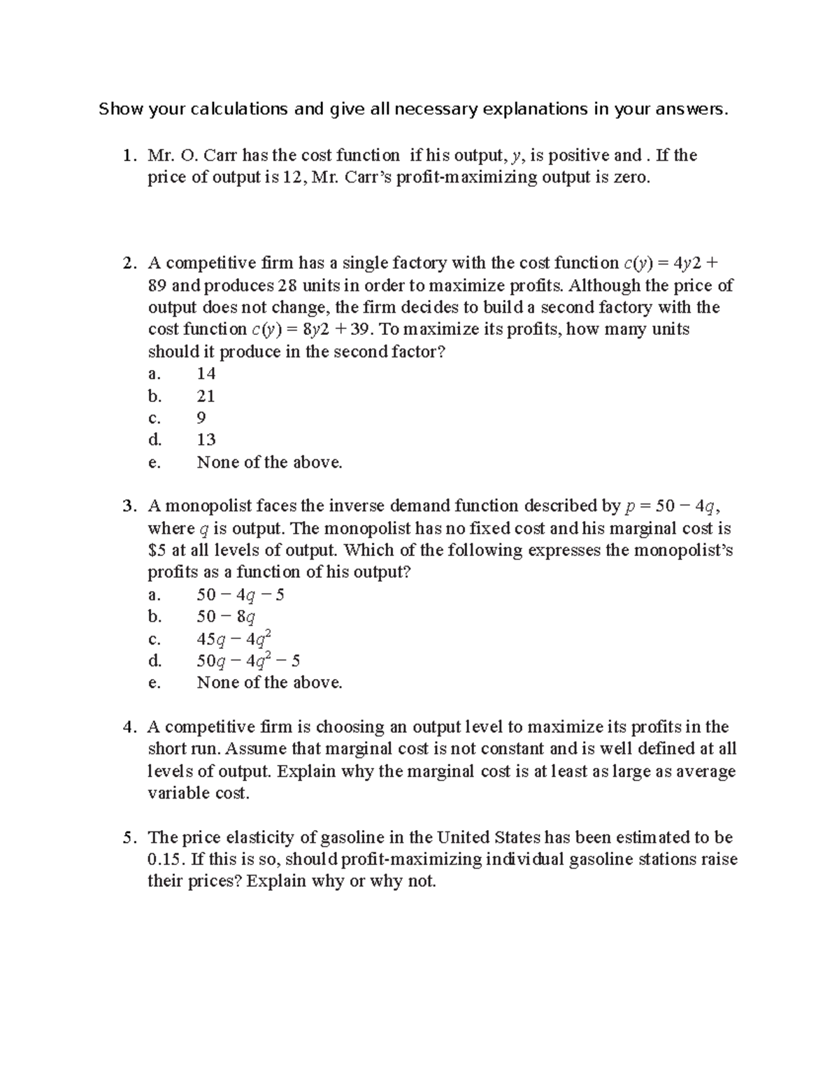 Practice questions - ECON 302 - Concordia - Studocu