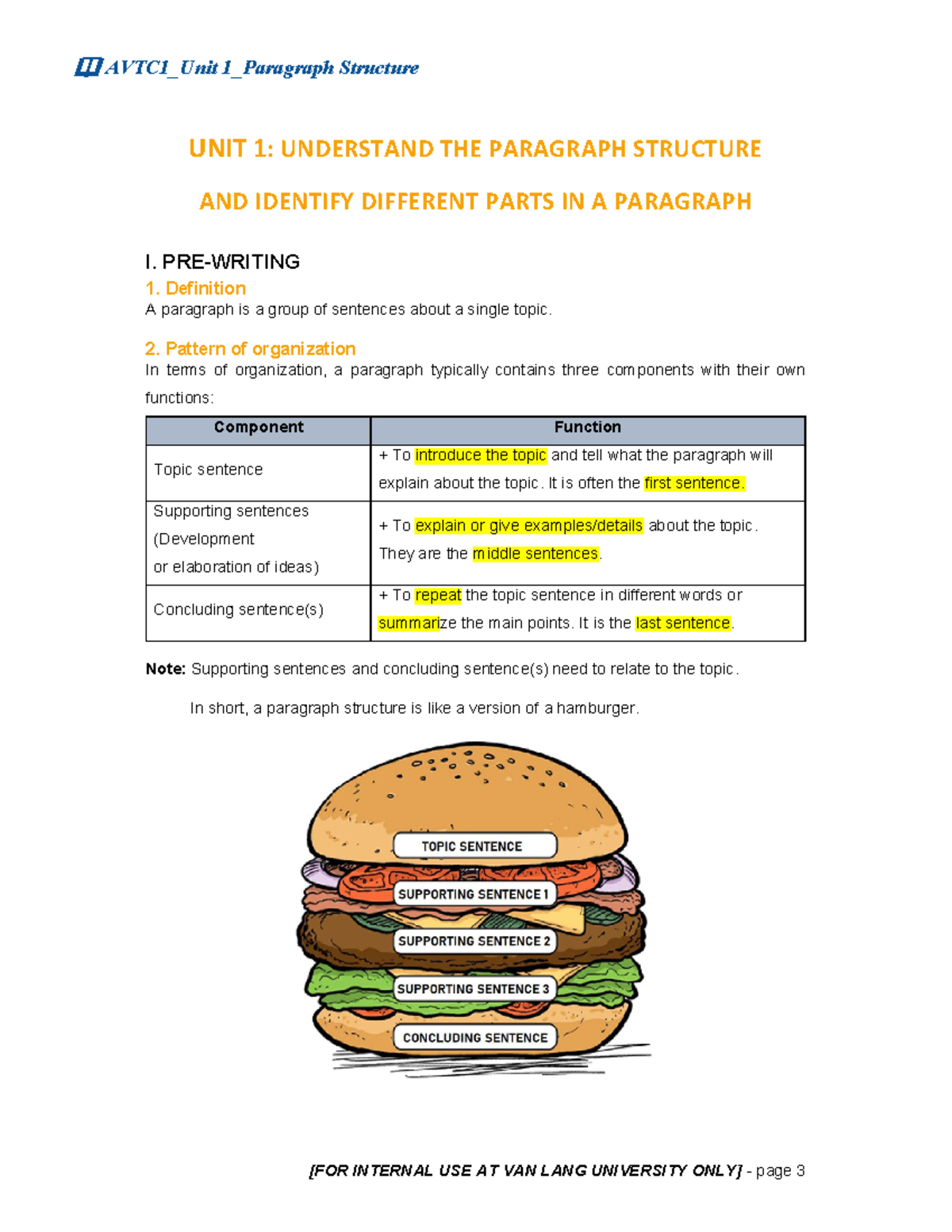 Writing Before class - effes - UNIT 1: UNDERSTAND THE PARAGRAPH ...