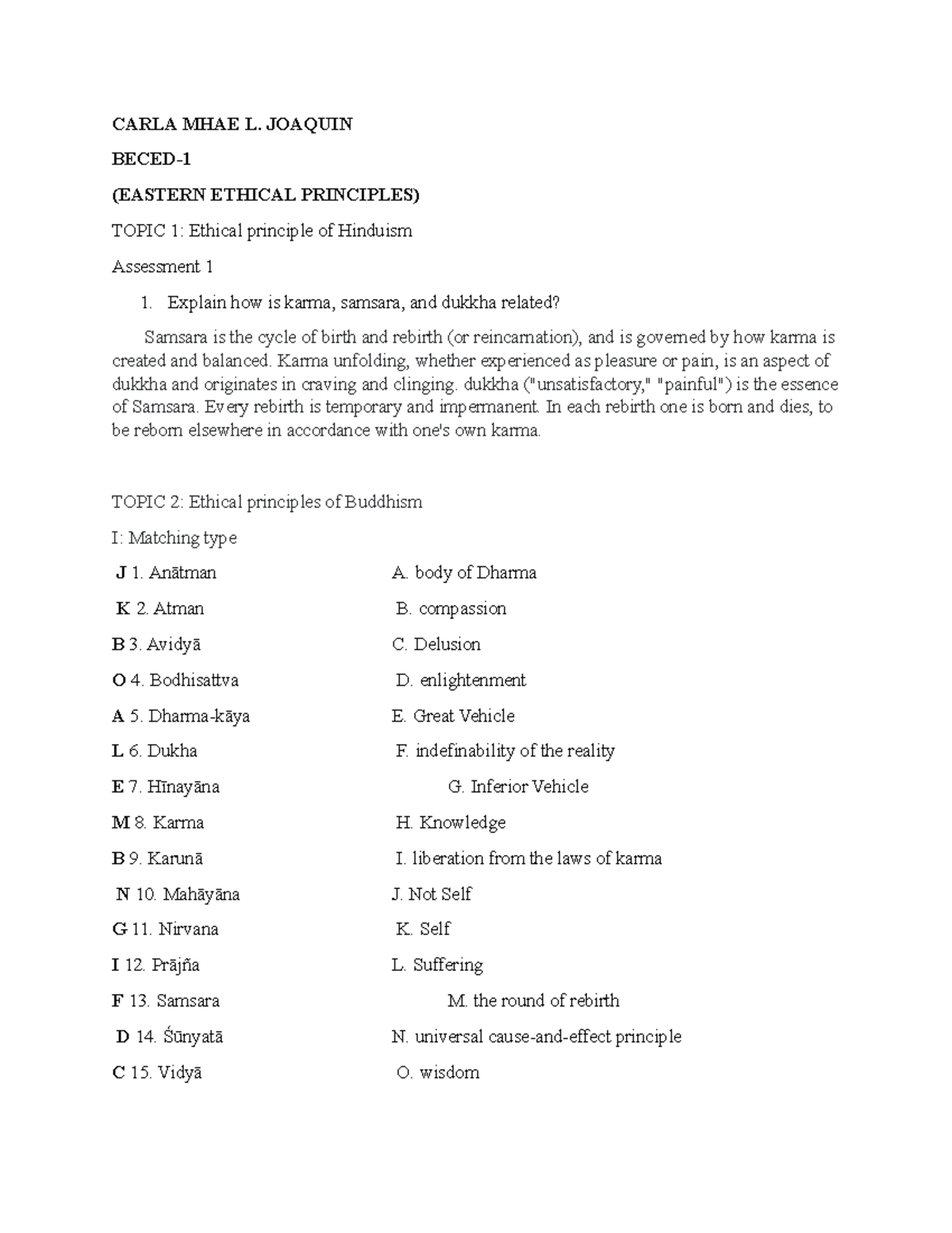 Ethics nanamn (chapter 3 &4) - CARLA MHAE L. JOAQUIN BECED- (EASTERN ...