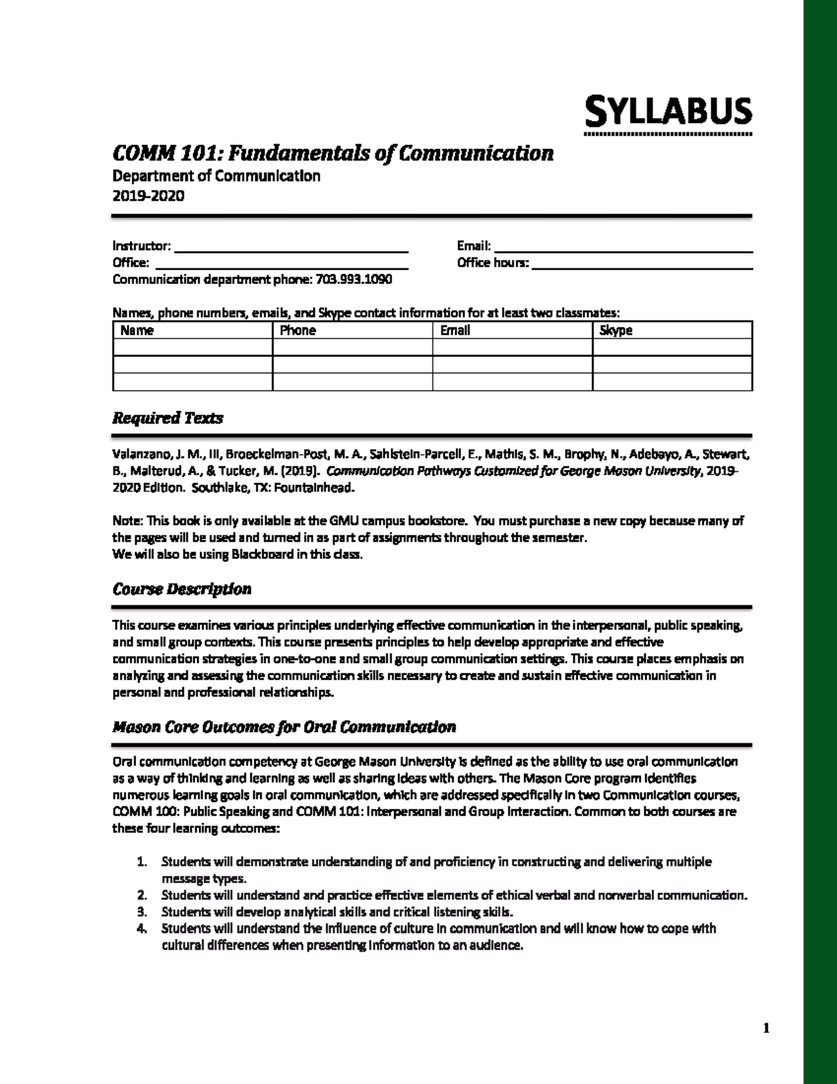 COMM 101 syllabus - The information required for the class - SYLLABUS ...