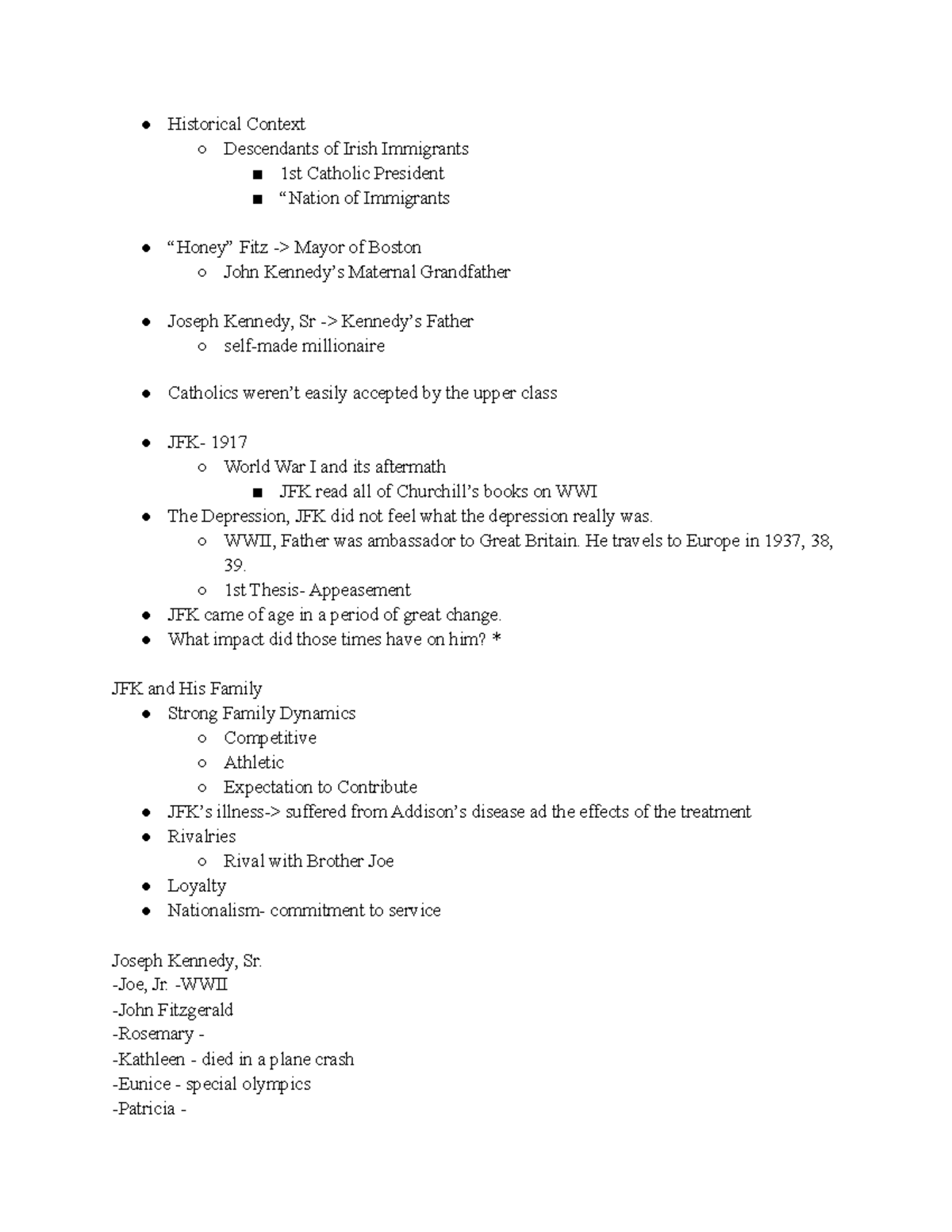 JFK Notes - Historical Context Descendants of Irish Immigrants 1st ...