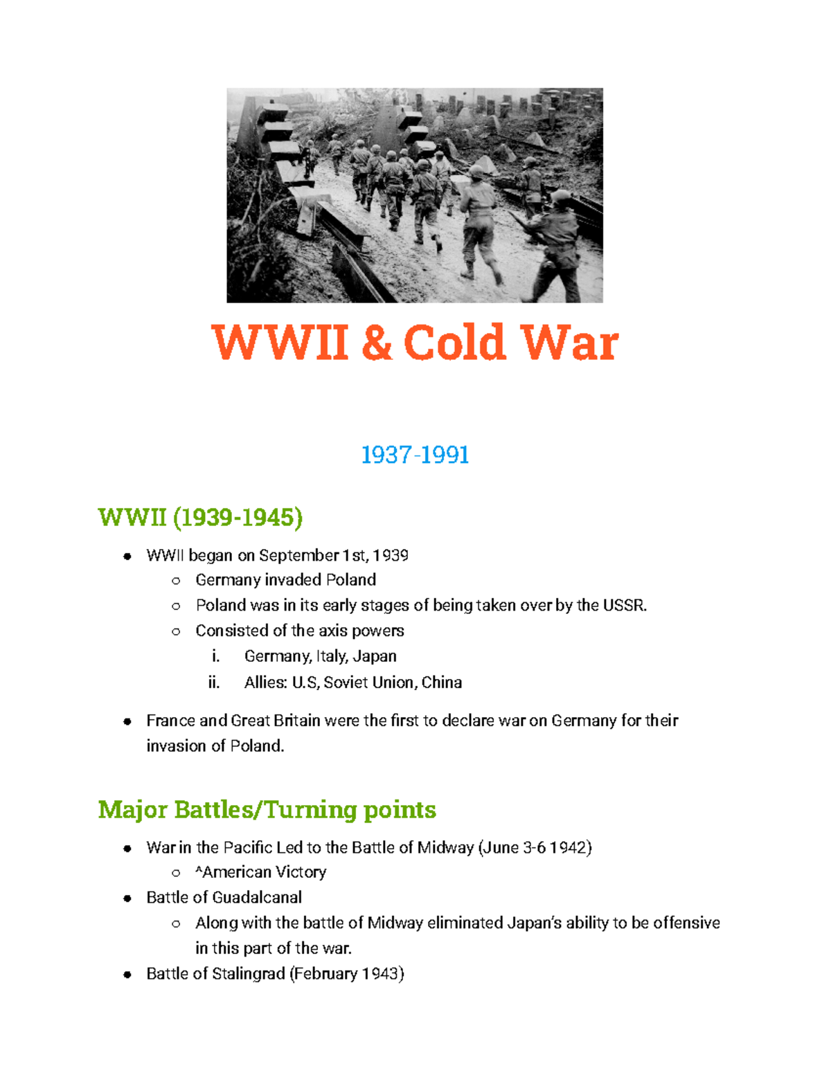 WW2 COLD WAR - This set of notes were used as study material for an ...