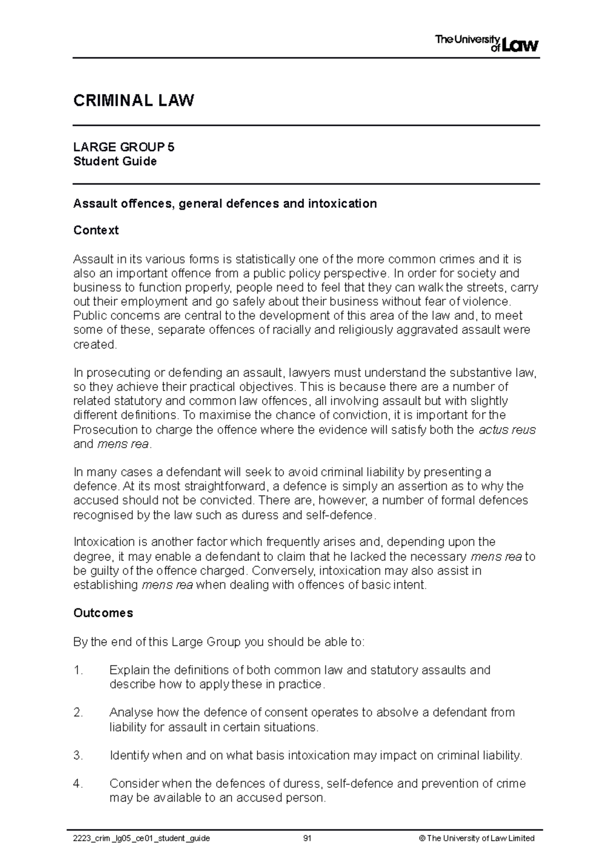 Criminal law 5 - CRIMINAL LAW LARGE GROUP 5 Student Guide Assault ...