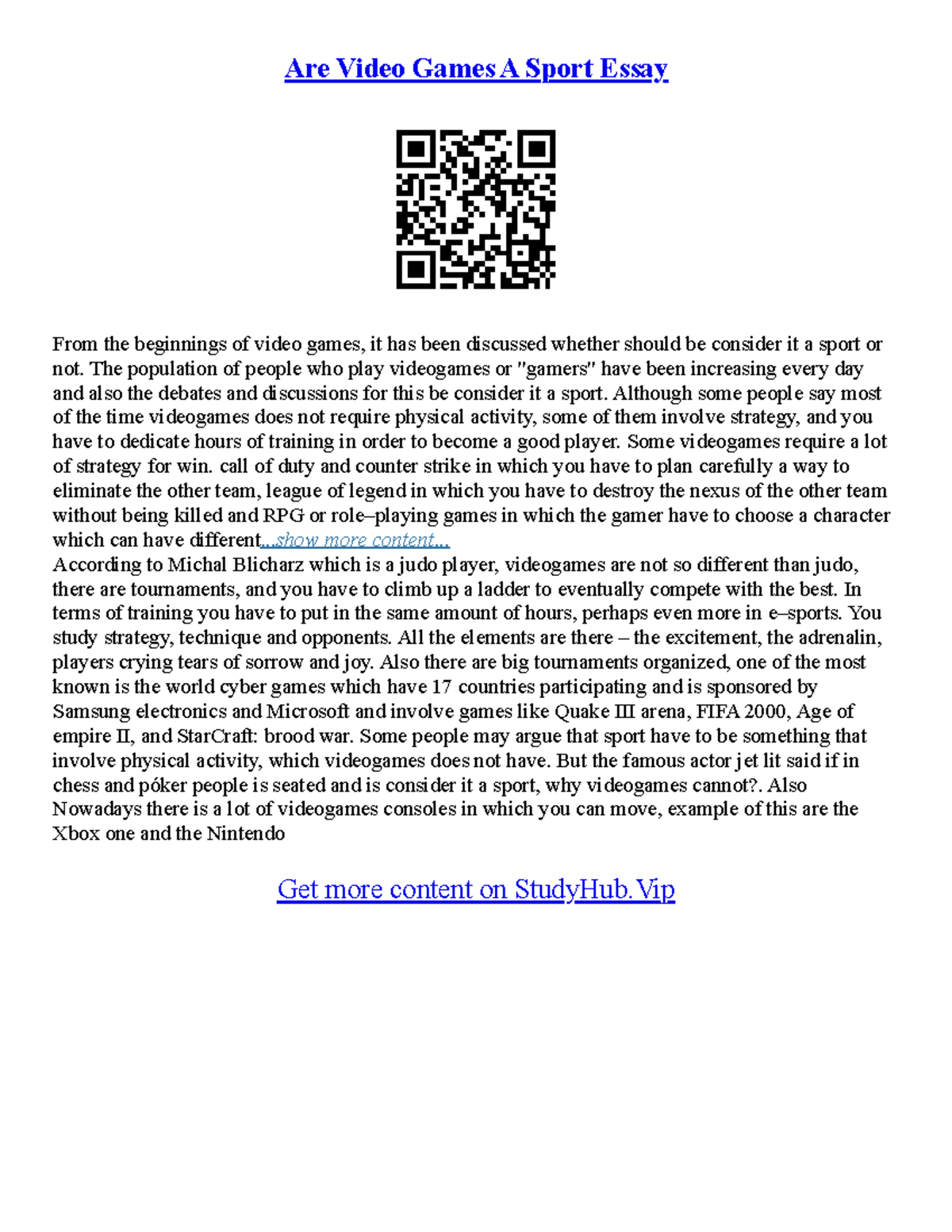 Essay On Sports And Games - Are Video Games A Sport Essay From the ...