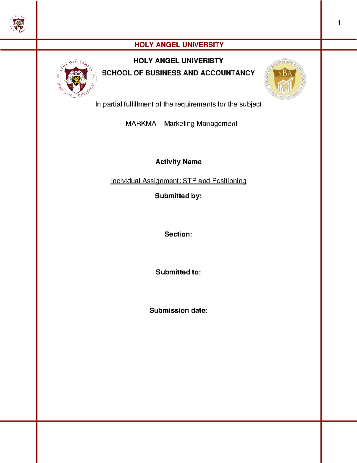 Marketing Management_Individual Assignment STP and Positioning - HOLY ...