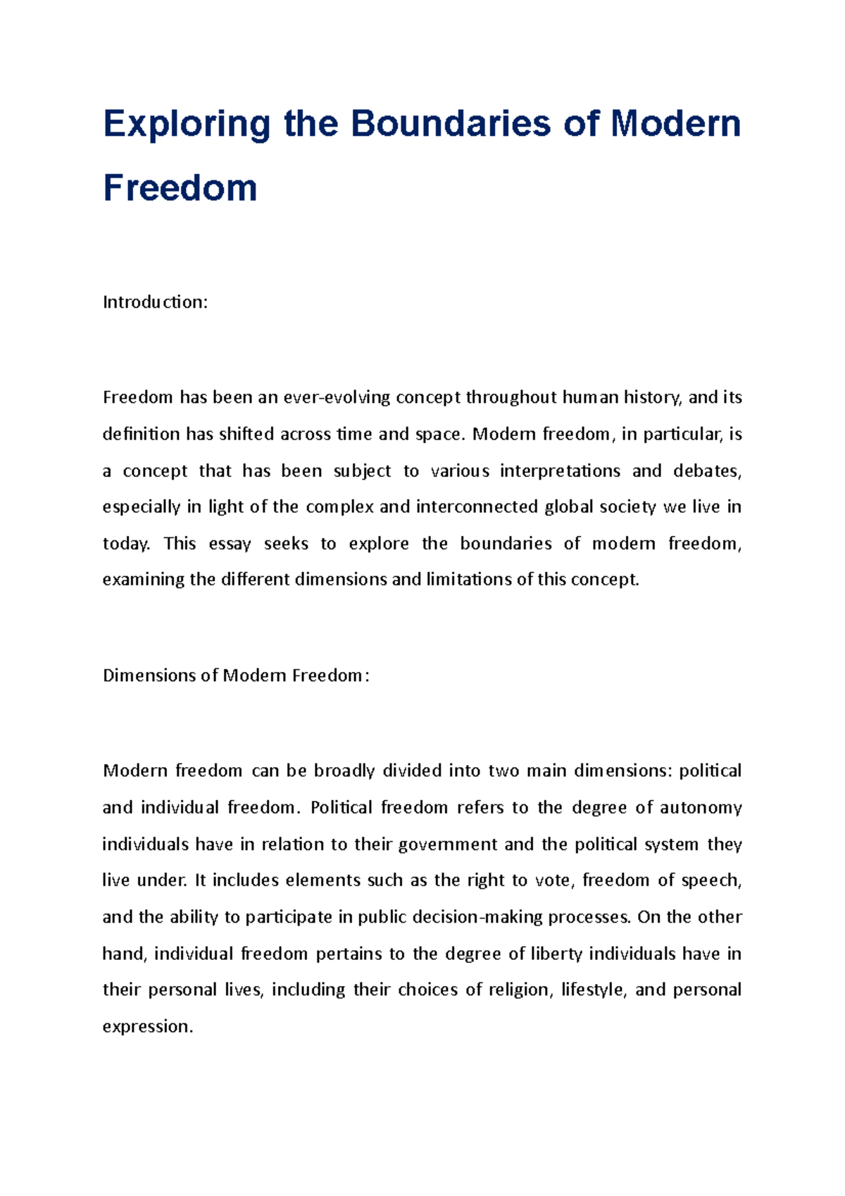 Exploring the Boundaries of Modern Freedom - Exploring the Boundaries ...