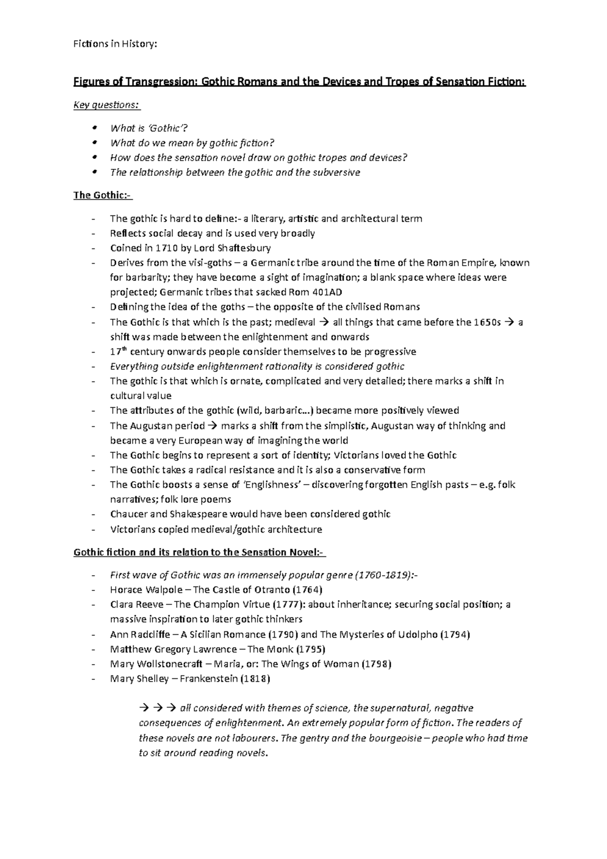 Fictions in History - The Gothic - Fictions in History: Figures of ...