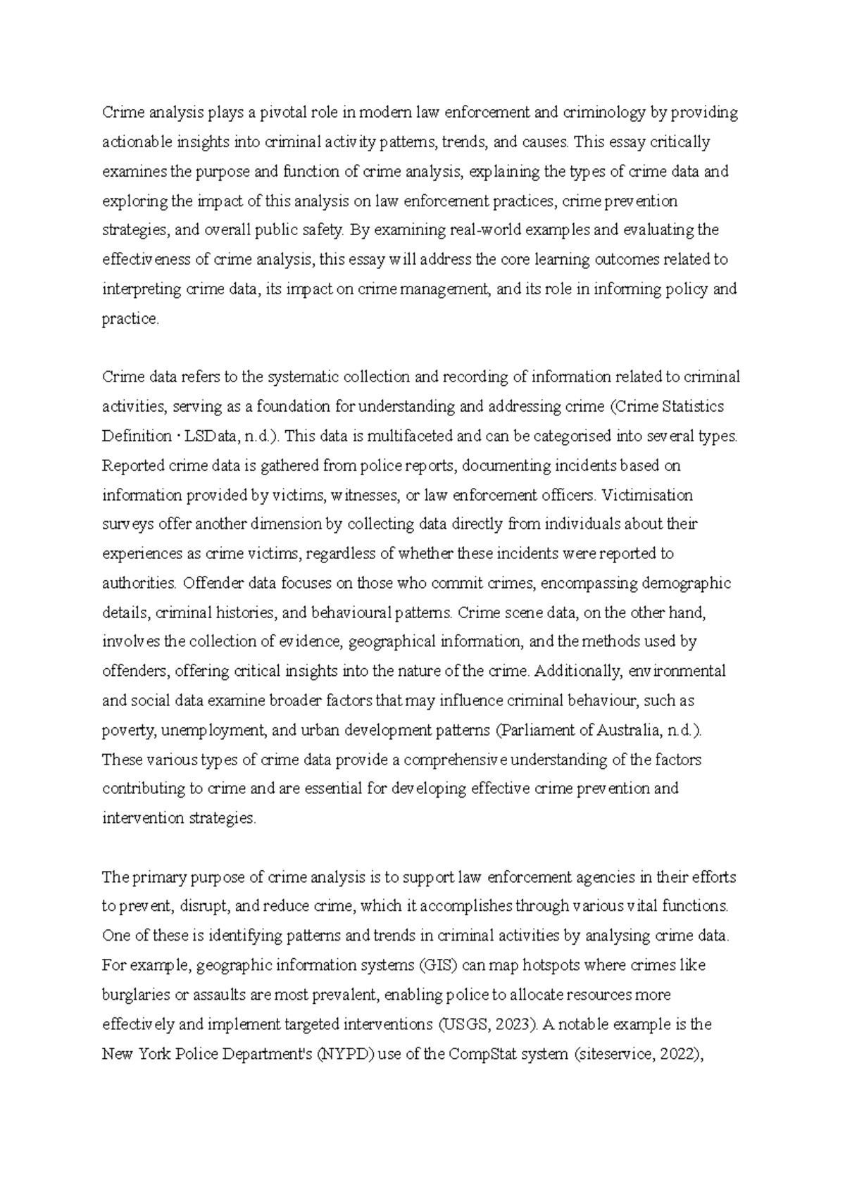 Assessment 1 - Crime Data- analysis & interpretation essay - Crime ...