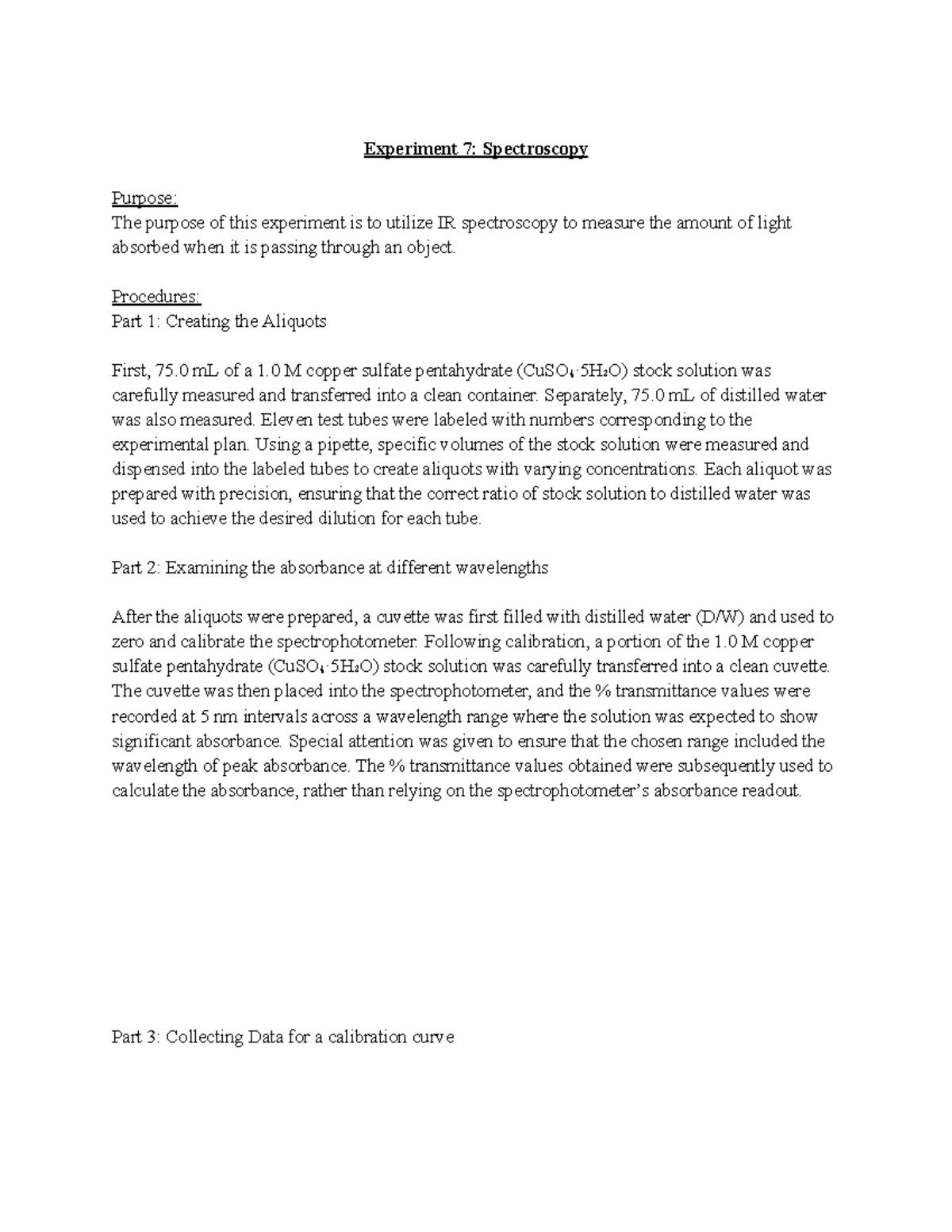 Pre-Lab 7 Spectroscopy - Experiment 7: Spectroscopy Purpose: The purpose of this experiment is ...