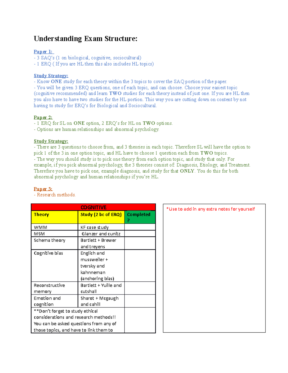 Psych review - Understanding Exam Structure: Paper 1: 3 SAQ’s (1 on ...