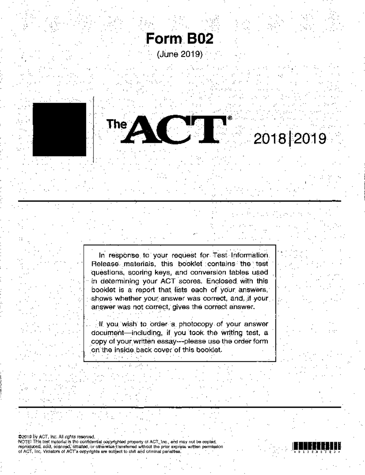 B02 June2019 revised - ACT study guides for ACT testing - Form 802 ...