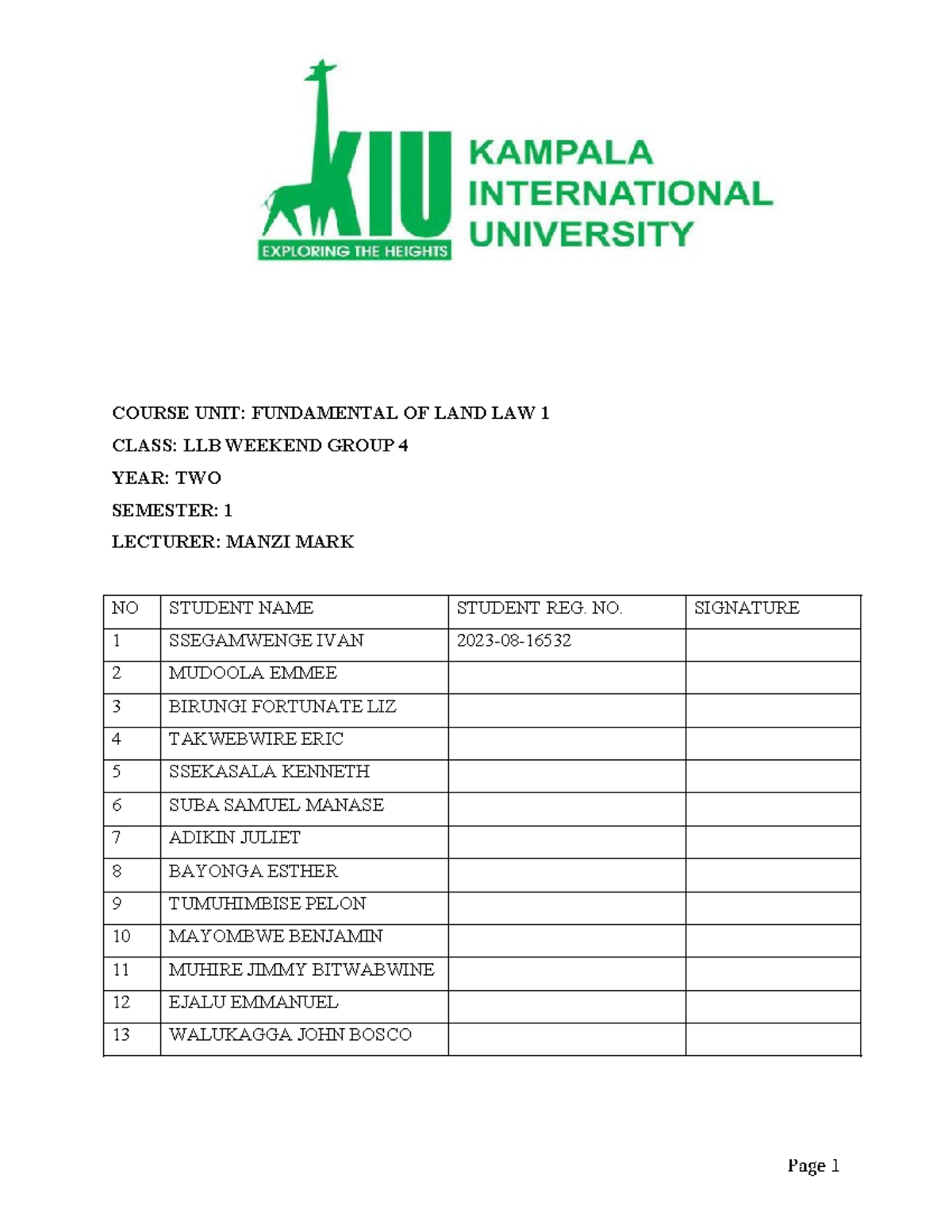 Group 4 LLB Weekend - land law coursework edited - COURSE UNIT: FUNDAMENTAL OF LAND LAW 1 CLASS ...