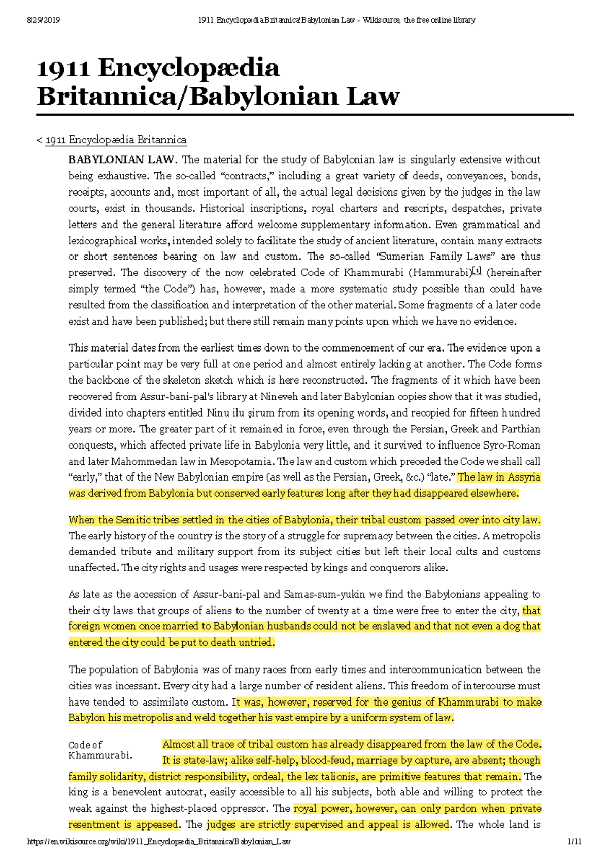 Babylonian Law - 1911 Encyclopædia Britannica/Babylonian Law