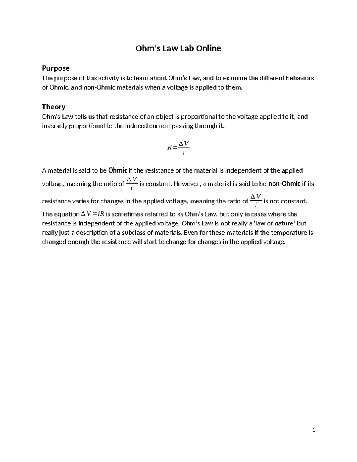 Fall2023 Ohms Law Lab Online-2 - Ohm’s Law Lab Online Purpose The ...