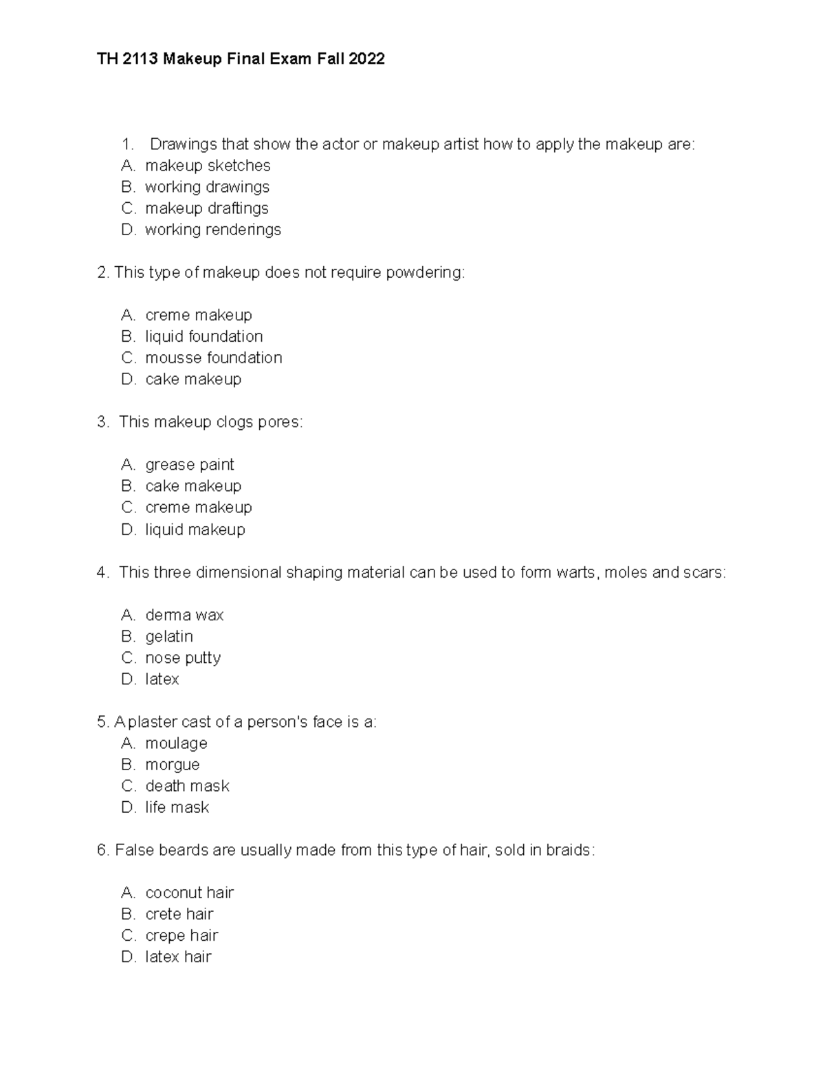 TH2113Makeup Final Exam Fall 2022 - TH 2113 Makeup Final Exam Fall 2022 ...