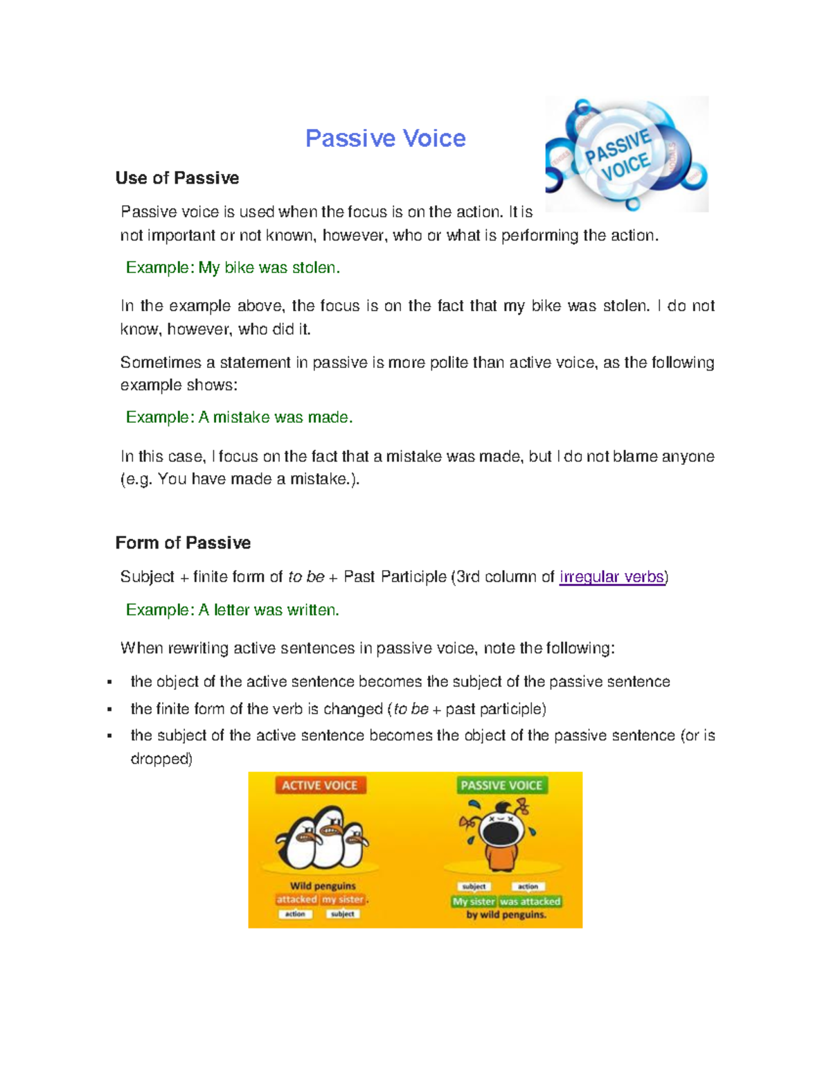 Guia Voz Pasiva - Passive Voice Use of Passive Passive voice is used ...