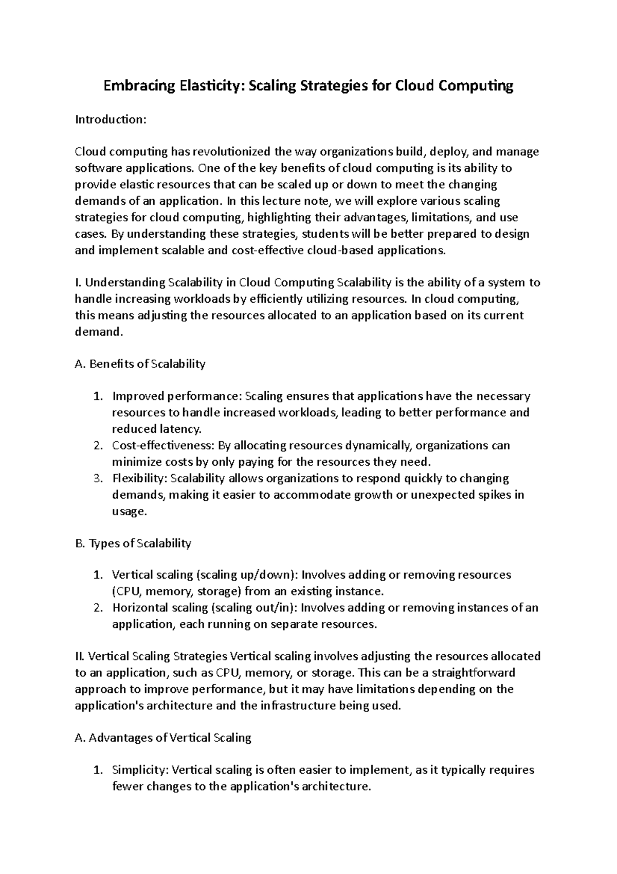 Embracing Elasticity- Scaling Strategies for Cloud Computing ...