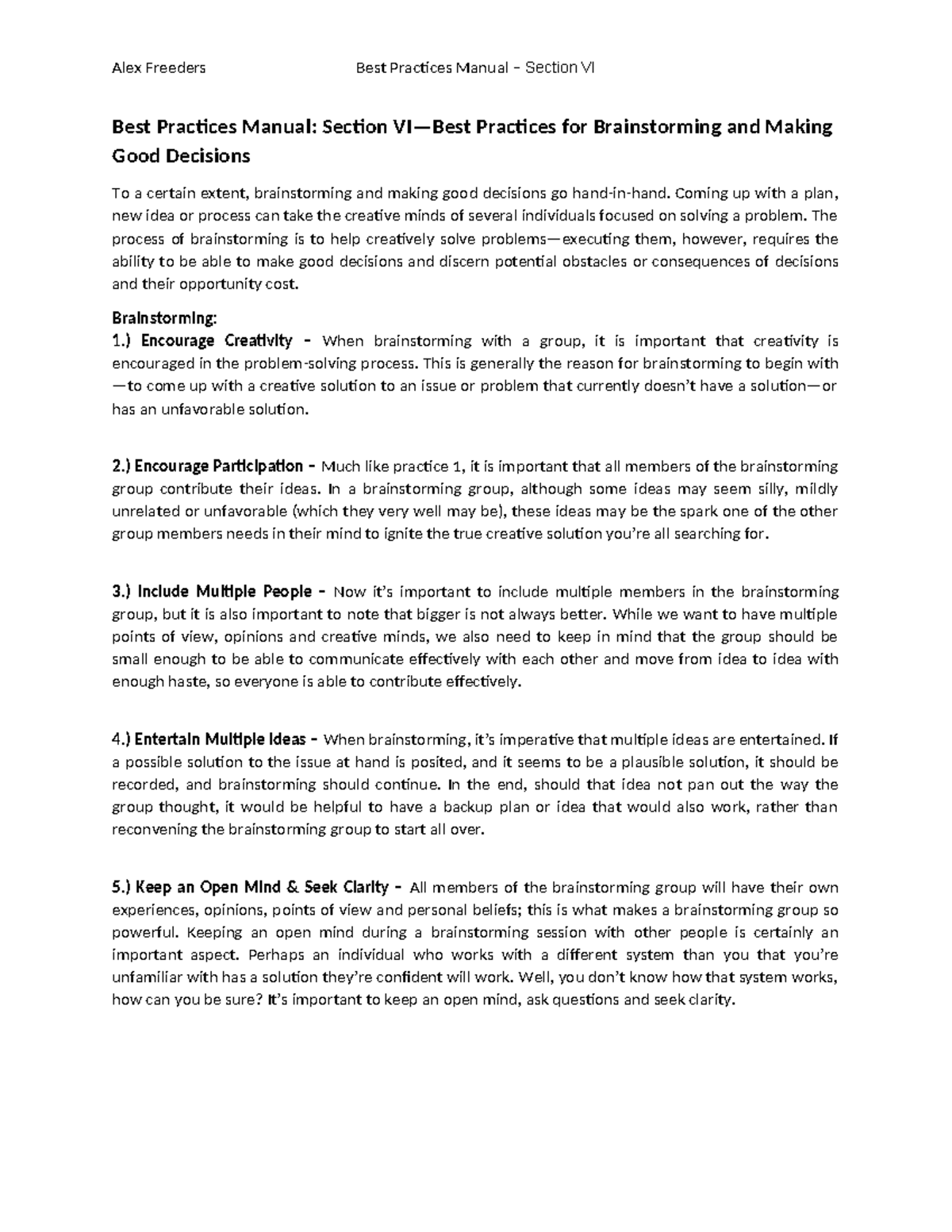 Best Practices Manual Section VI - Alex Freeders Best Practices Manual ...