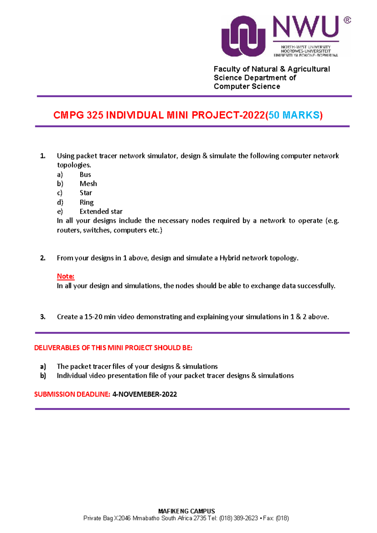 CMPG 325 Individual Project 2022 - Faculty of Natural & Agricultural ...