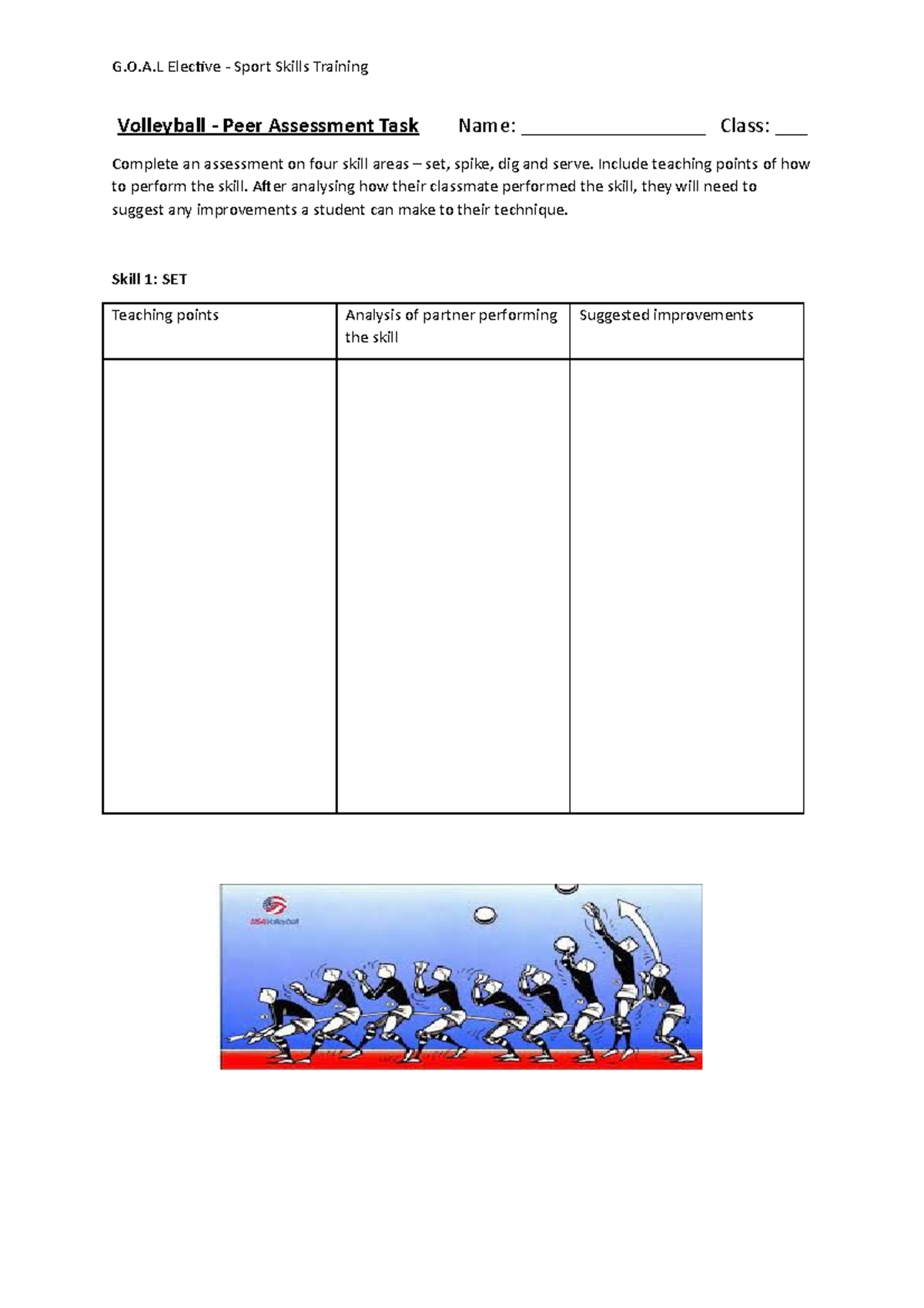 Volleyball Peer Assessment Task - Volleyball - Peer Assessment Task ...
