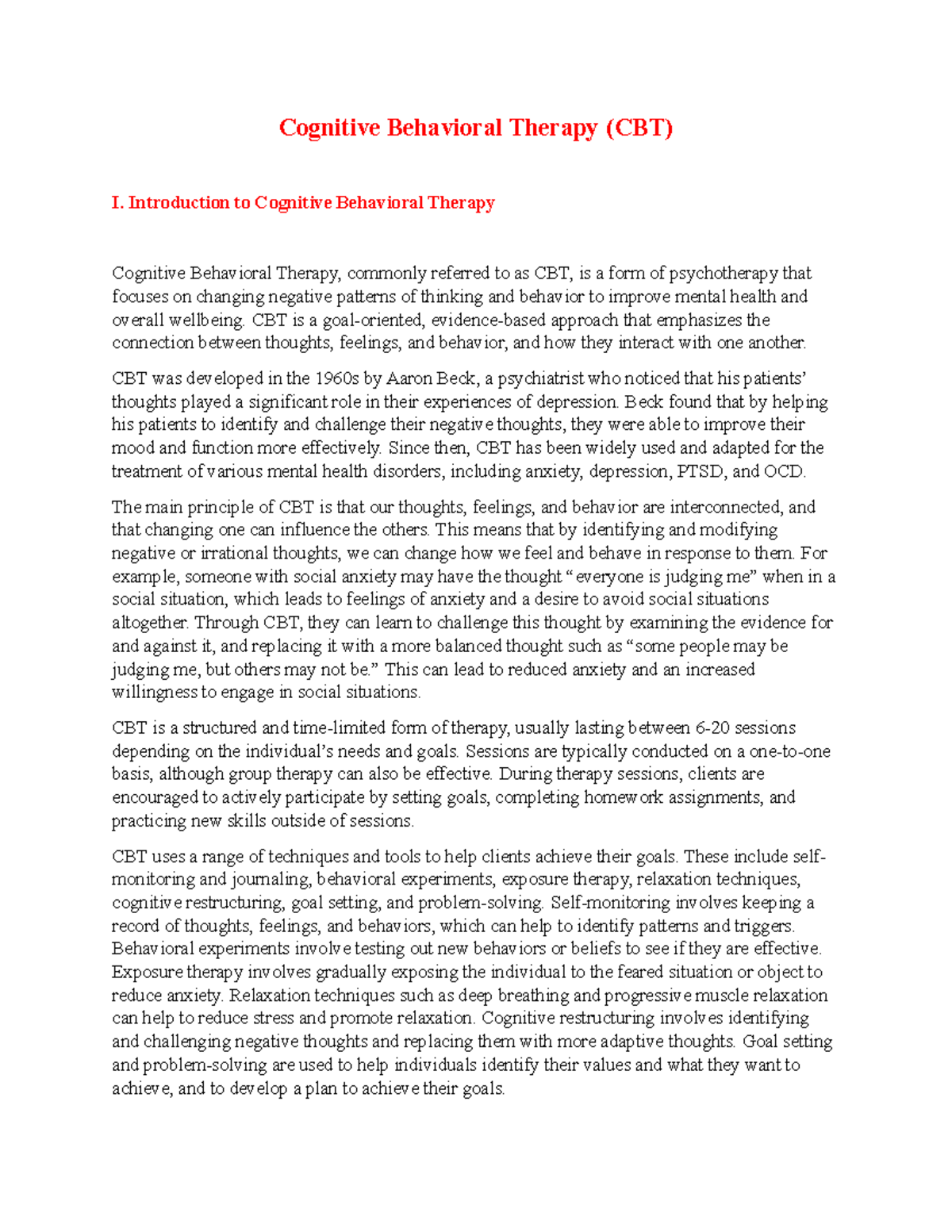 Cognitive Behavioral Therapy (CBT) - Introduction to Cognitive ...