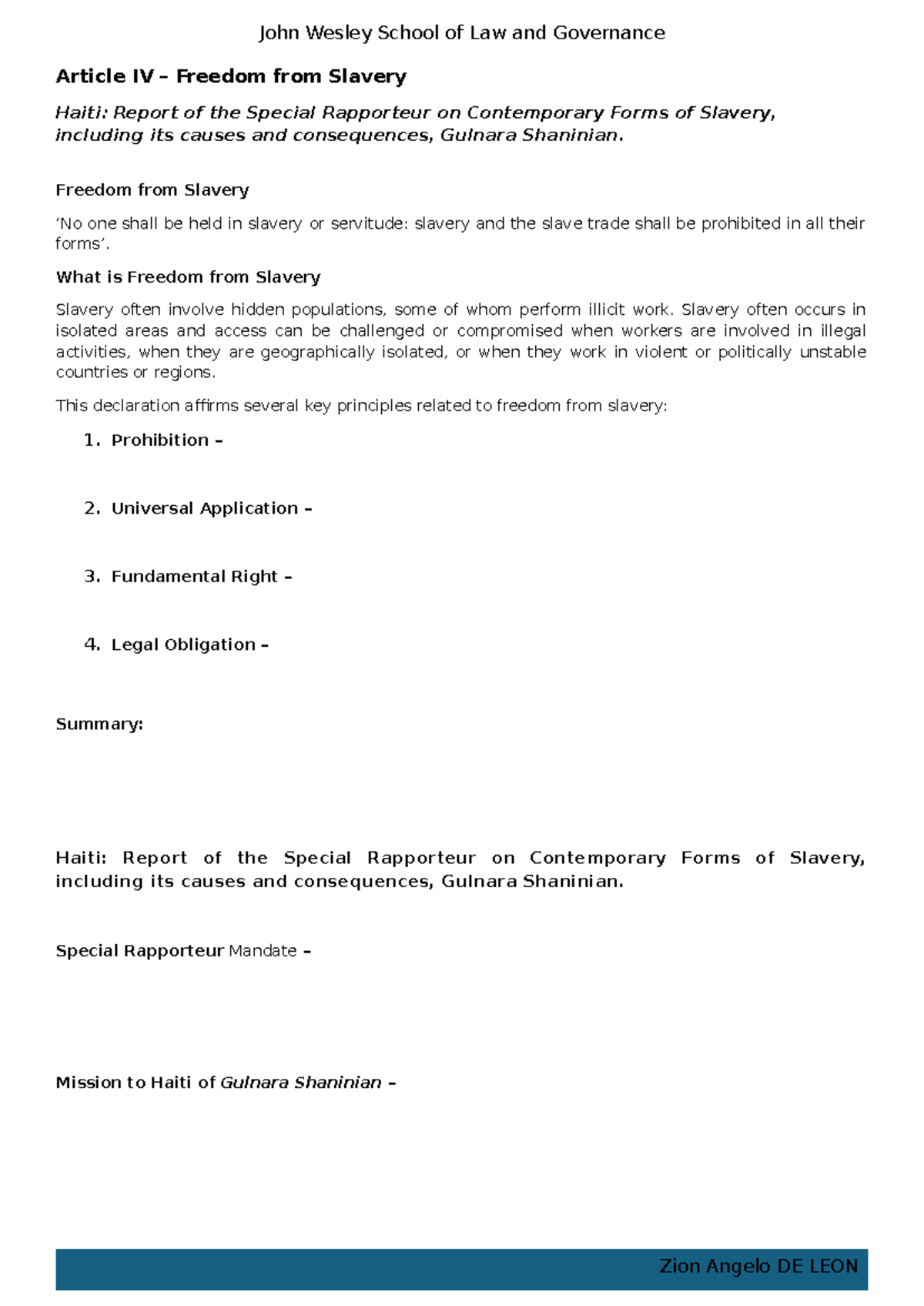 Report Handouts 1 - John Wesley School of Law and Governance Article IV ...