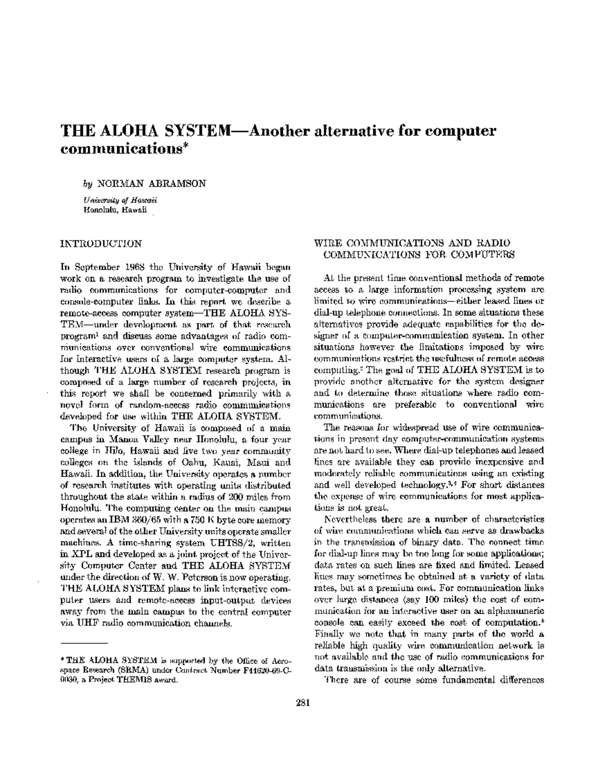 Abramson-Aloha - This is aloha reference - THE ALOHA SYSTEM—Another alternative for computer ...