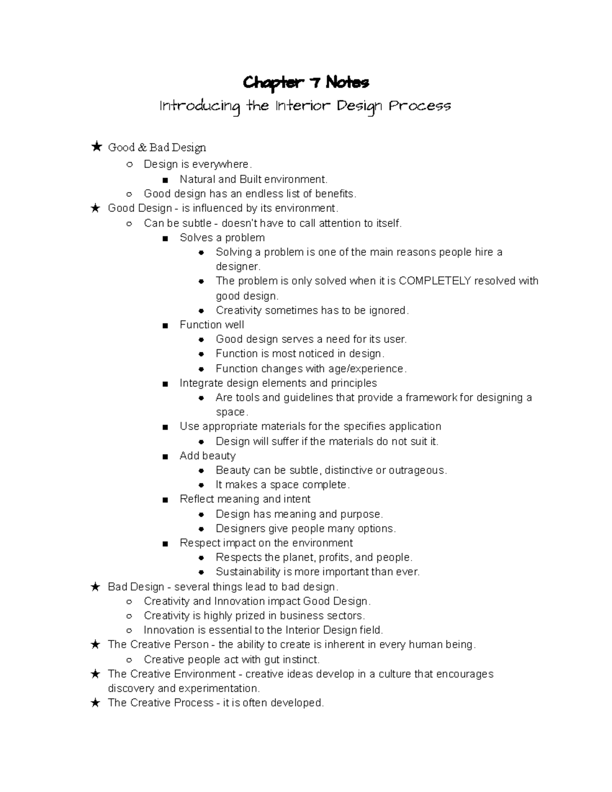 AR283 Chapter 7 Notes - Chapter 7 Notes Introducing the Interior Design ...
