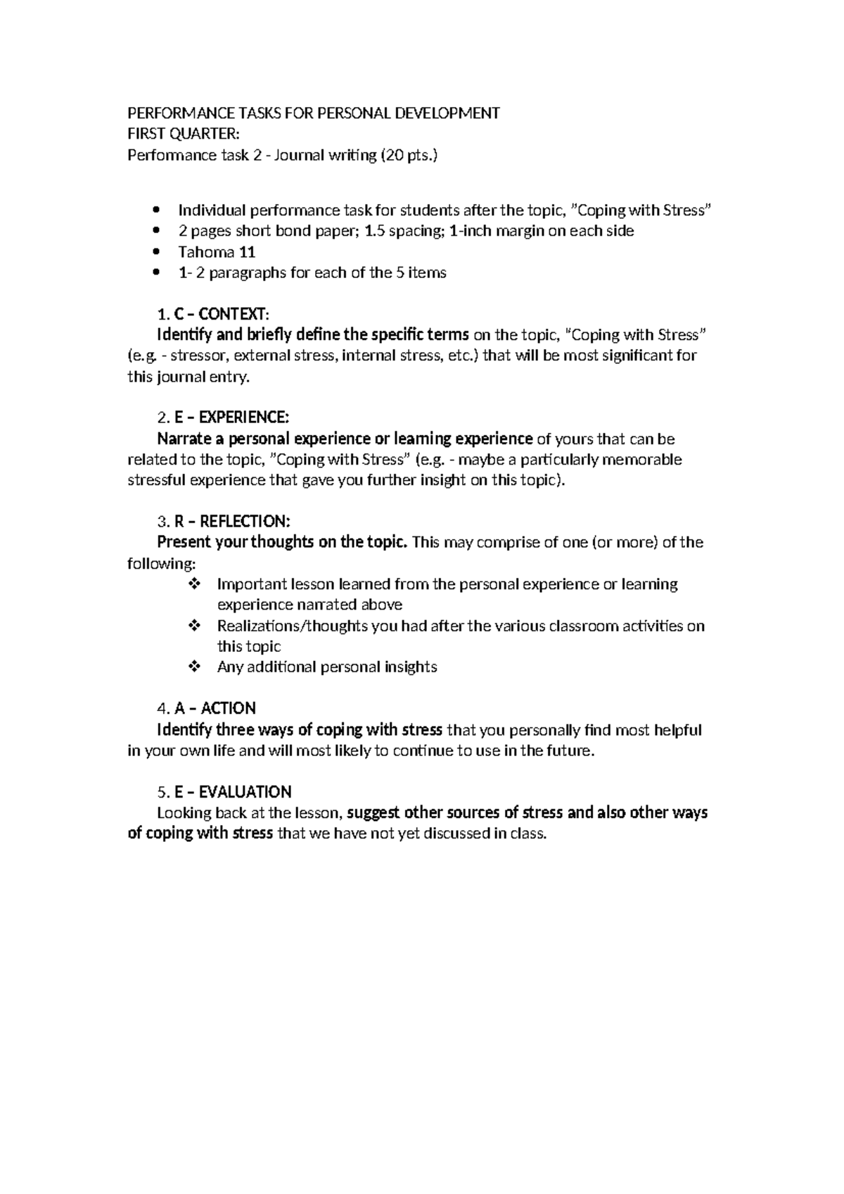 427907259 Performance Tasks for Personal Development 2 - PERFORMANCE ...